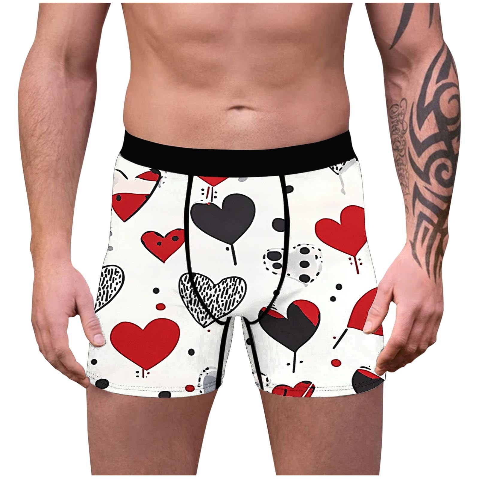 Ousvtion Valentine's Day Mens Trunks Love Heart Print Boxer Briefs ...