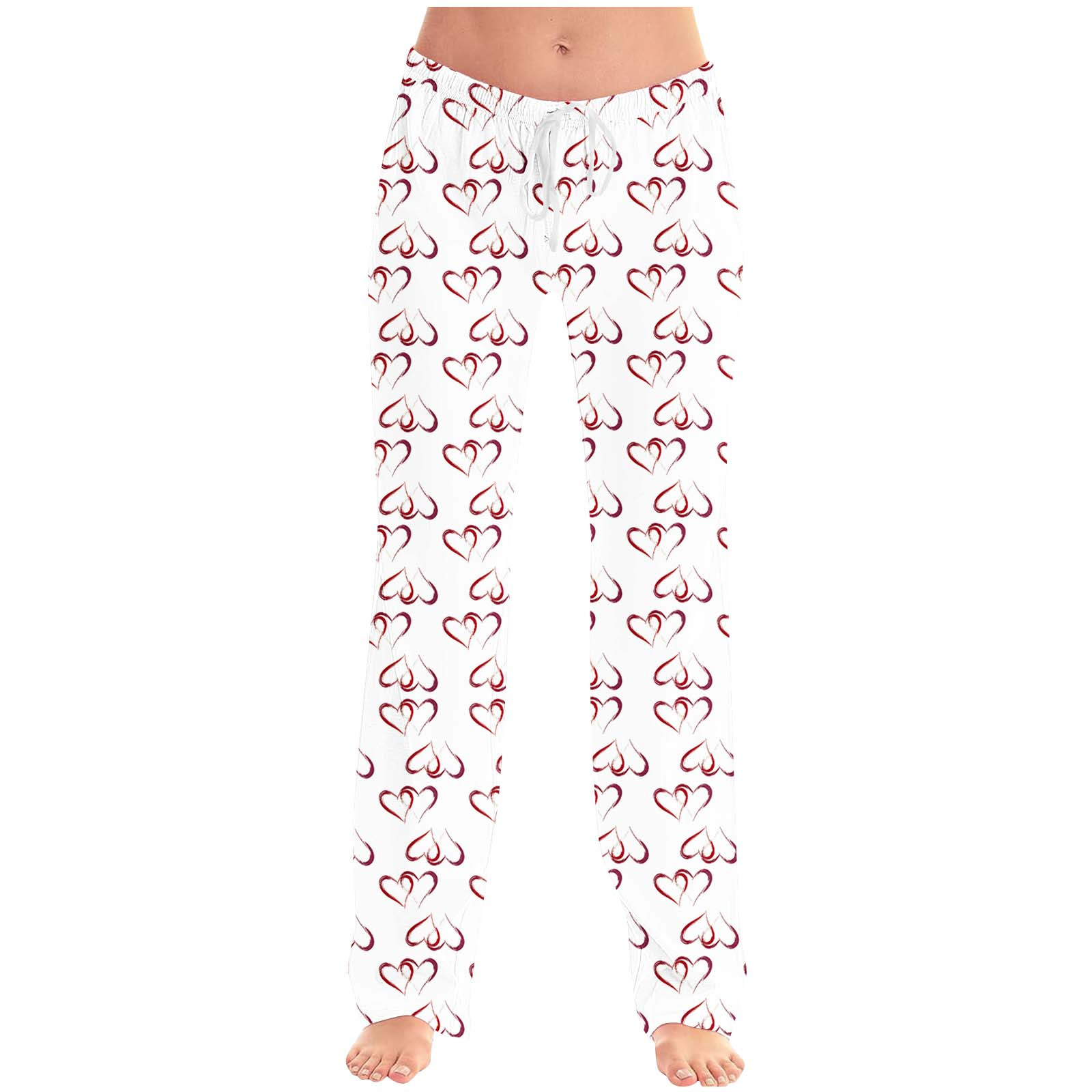 Ousvtion Valentine's Day Wide Leg Pants Women Love Heart Trousers ...