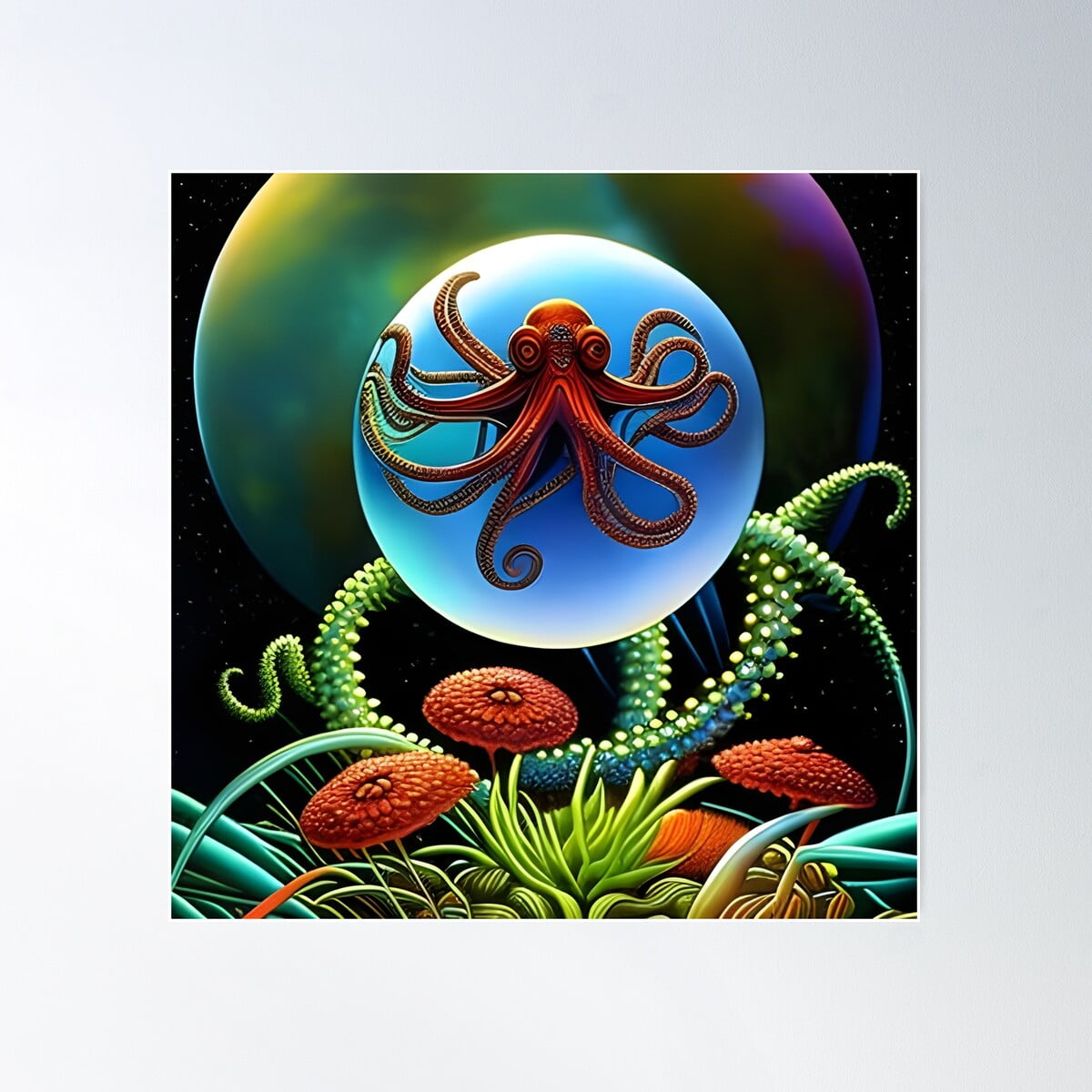 Out Of This World Spheres Octopus Poster Wall Art, Modern Wall Decor For Living Room Bedroom ...
