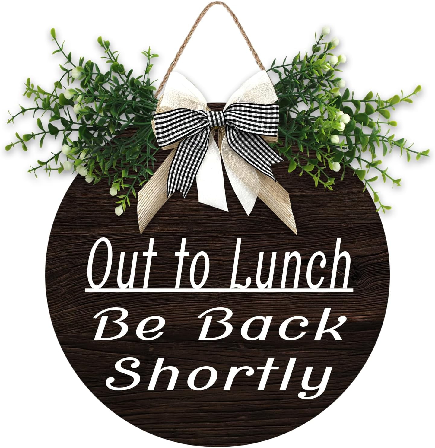 Out To Lunch Be Back Shortly Round Wood Sign For Front Door Farmhouse ...