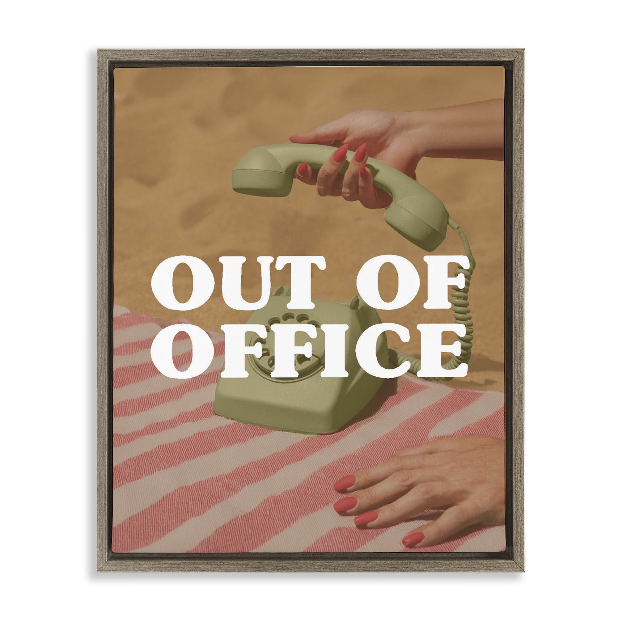 Out of Office Green Phone Brown Framed Floater Canvas Wall Art, design ...