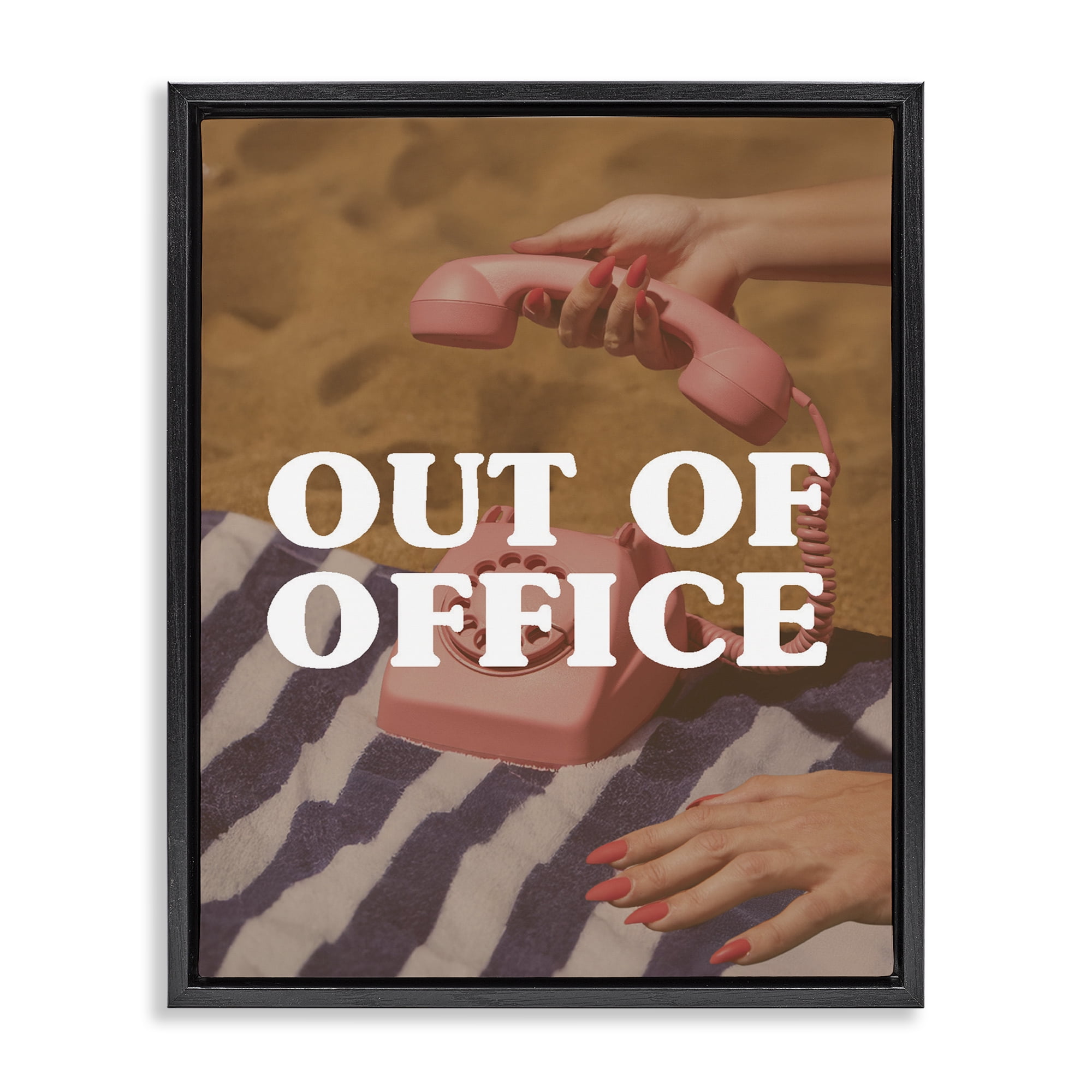 Out of Office Pink Phone Black Framed Floater Canvas Wall Art, design ...