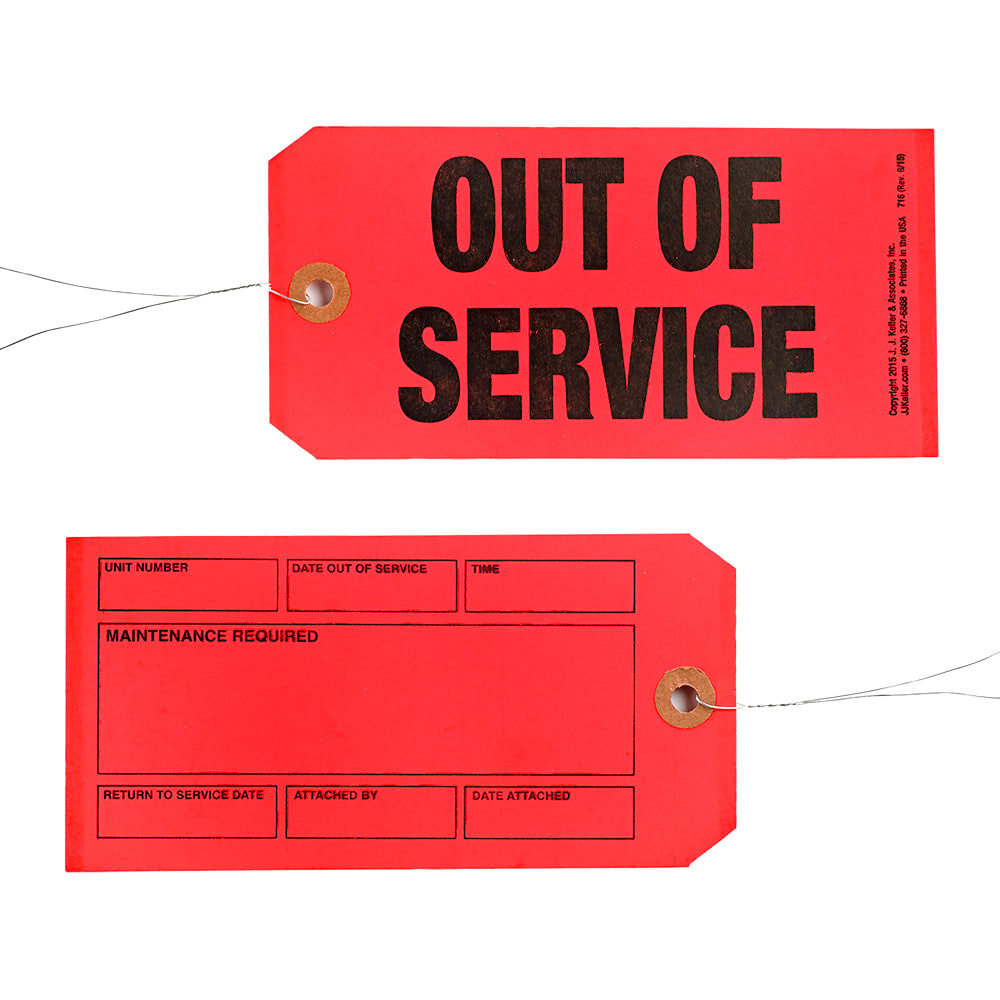 Out of Service/Maintenance Required Tags 50-pk., Clipped Corners with ...