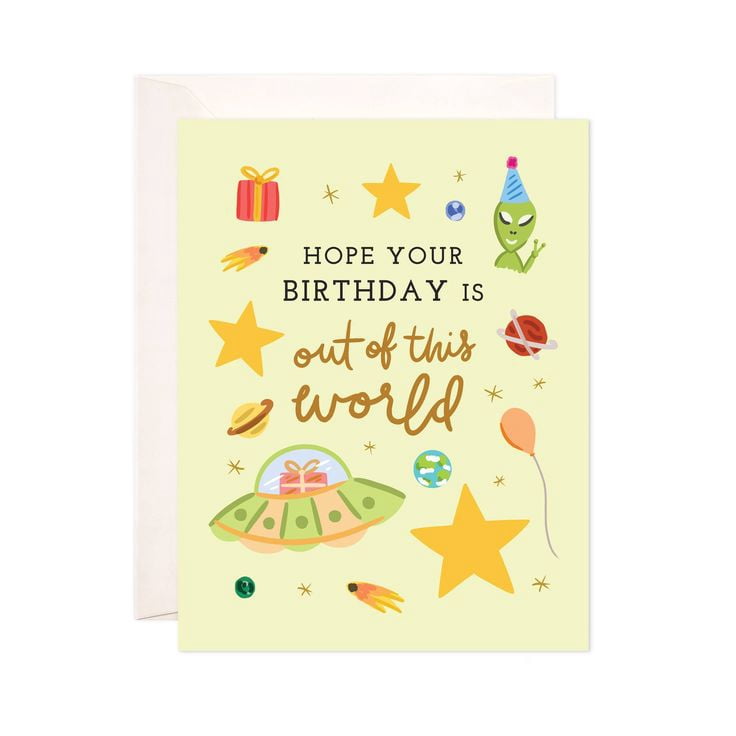 Out of This World Birthday Card – Alien Theme Greeting Card with ...