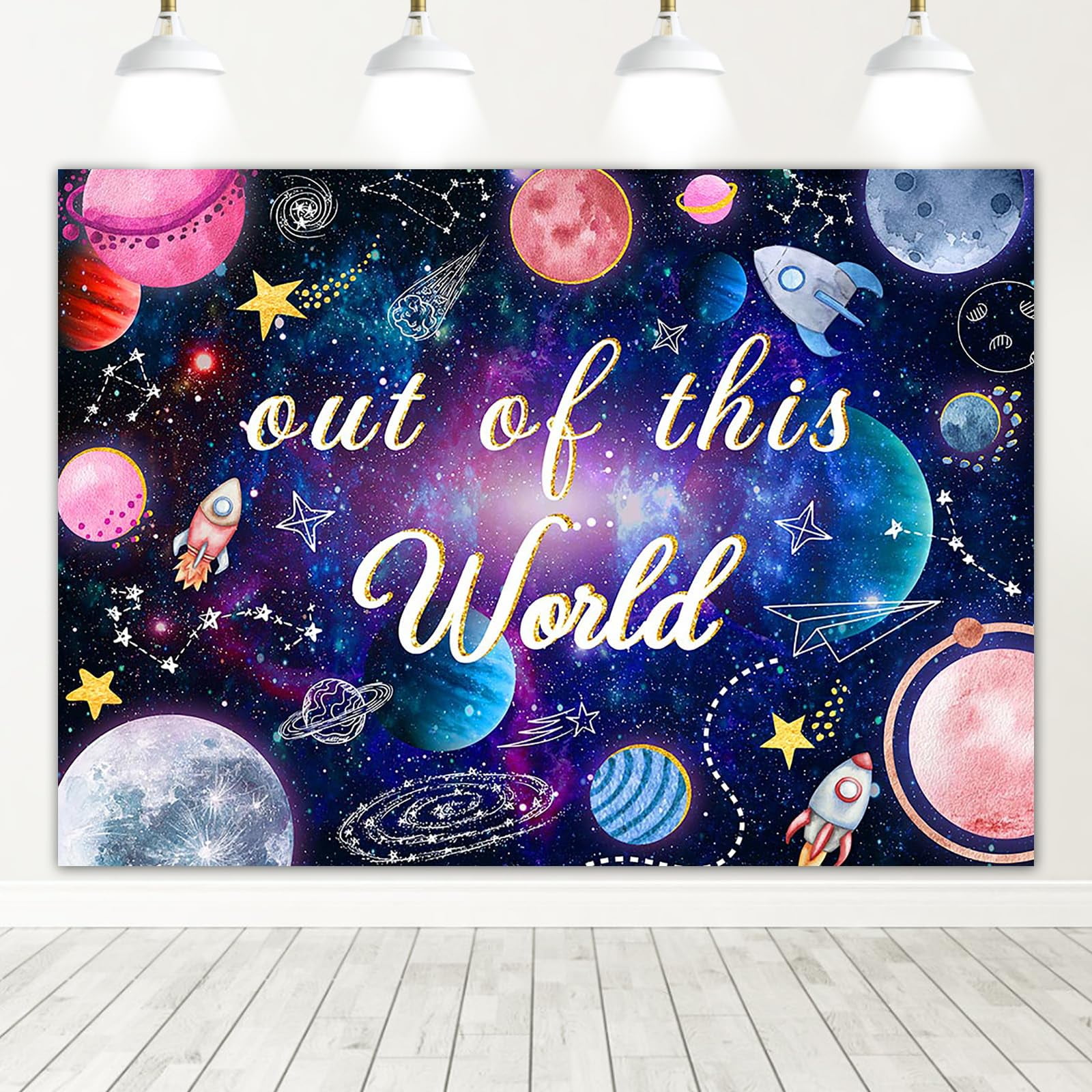 Out of This World Happy Birthday Backdrop Outer Space Universe for Kids ...