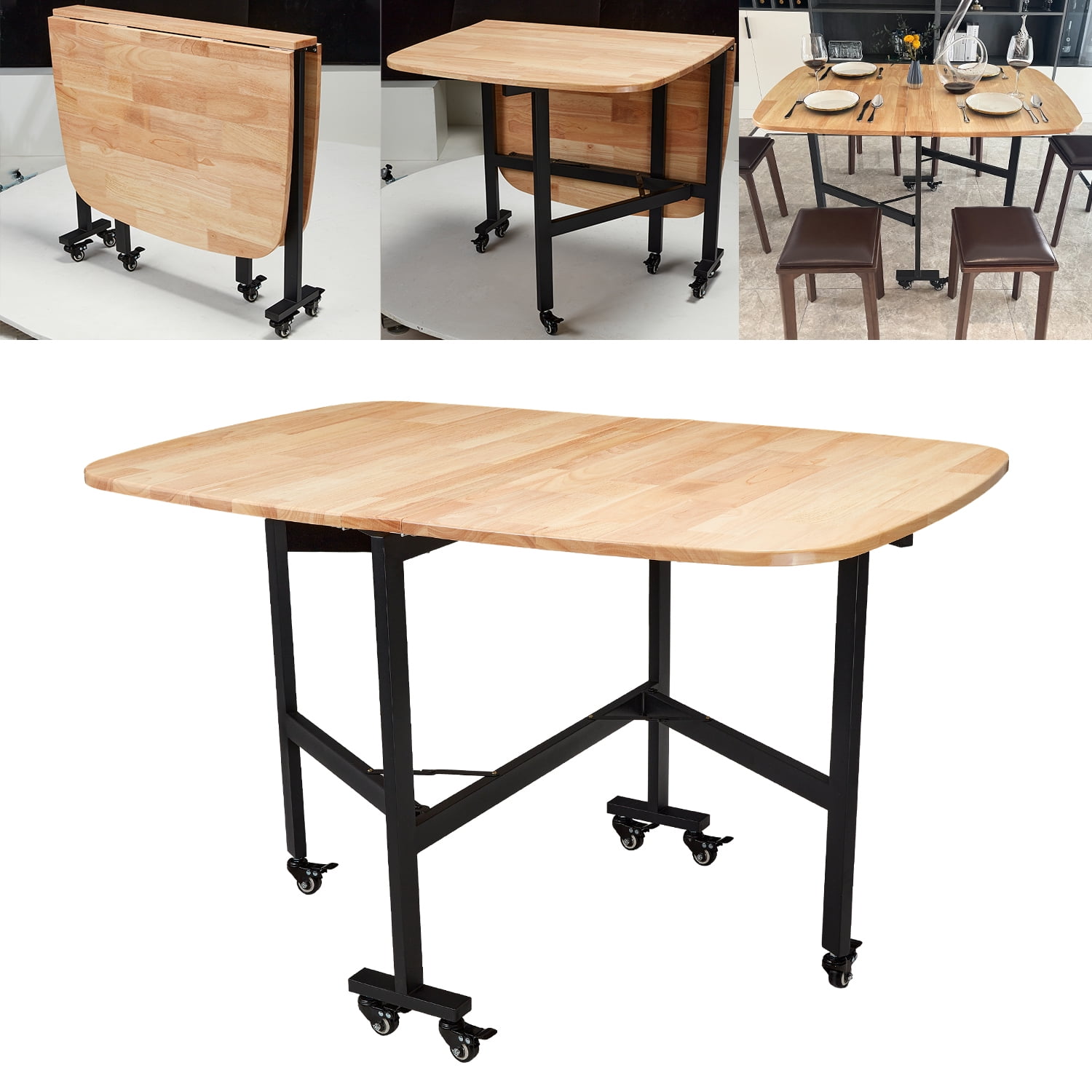 Outate Multifunction Small Dining Table - 47" Solid Wooden Half Dinner ...