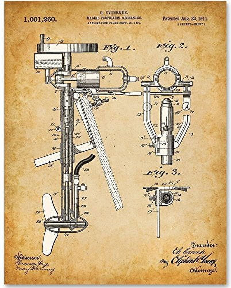 Outboard Boat Motor Engine - 11x14 Unframed Patent Print Lake Art ...