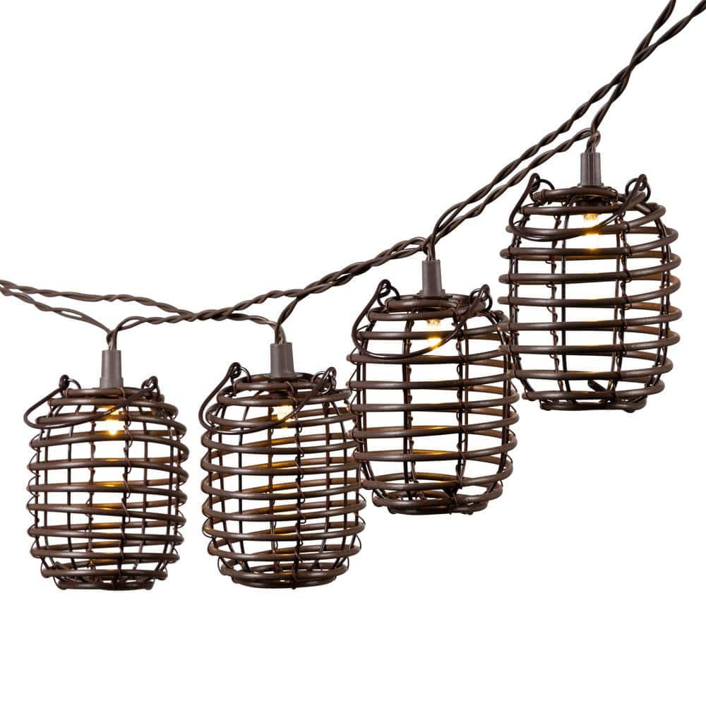 Outdoor 12 ft. Solar Lantern Bulb LED with Rattan Shade Covers String ...