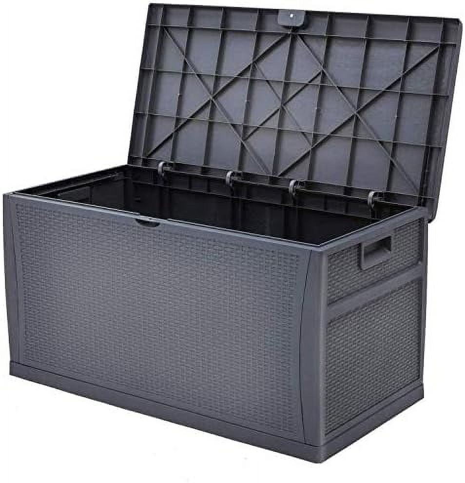 Outdoor 120 Gallon Patio Deck Box with Handles, Decorative Wicker ...