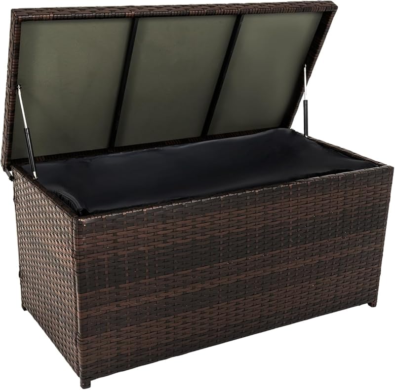 Outdoor 170 Gallon Water-Resistant Wicker Storage Box with Wheels, PE ...