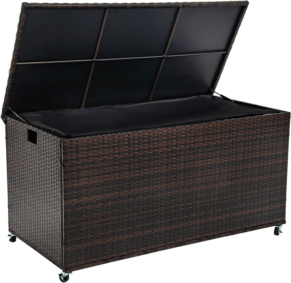 Outdoor 170 Gallon Water-Resistant Wicker Storage Box with Wheels, PE ...