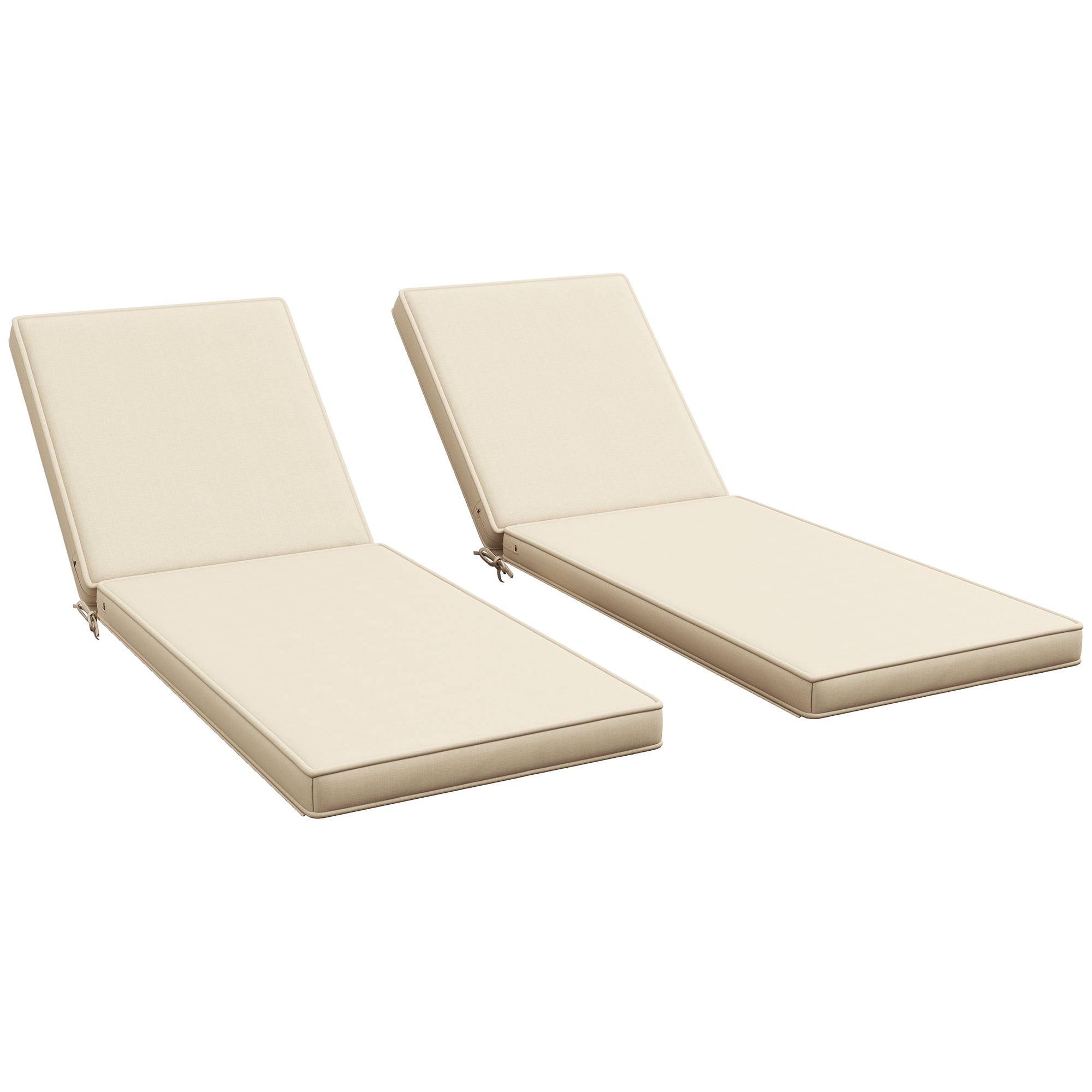 Outdoor 2 Chaise Lounge Chair Cushions with Backrests & Straps, Beige ...