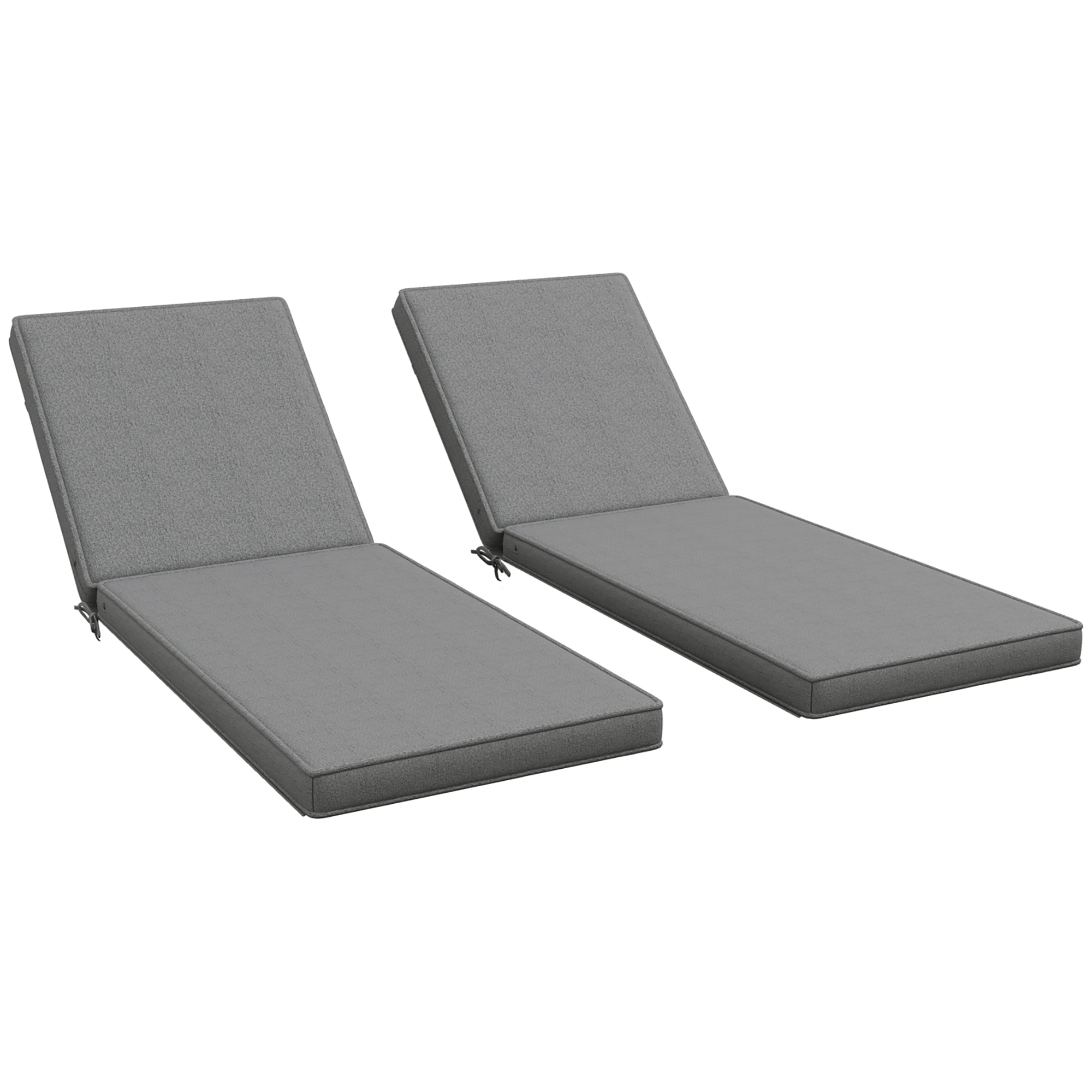 Outdoor 2 Chaise Lounge Chair Cushions with Backrests & Straps, Gray ...