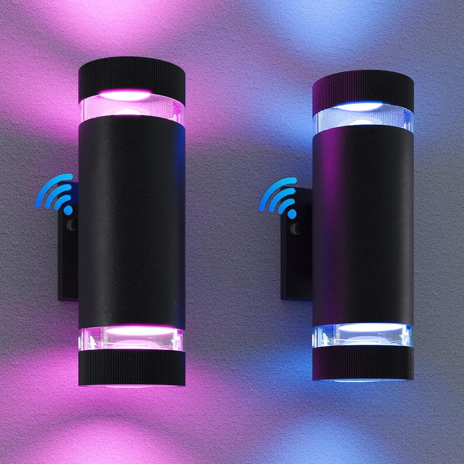 Outdoor 2 Pack RGB Up and Down Back Porch Wall Light Fixtures, Cylinder ...