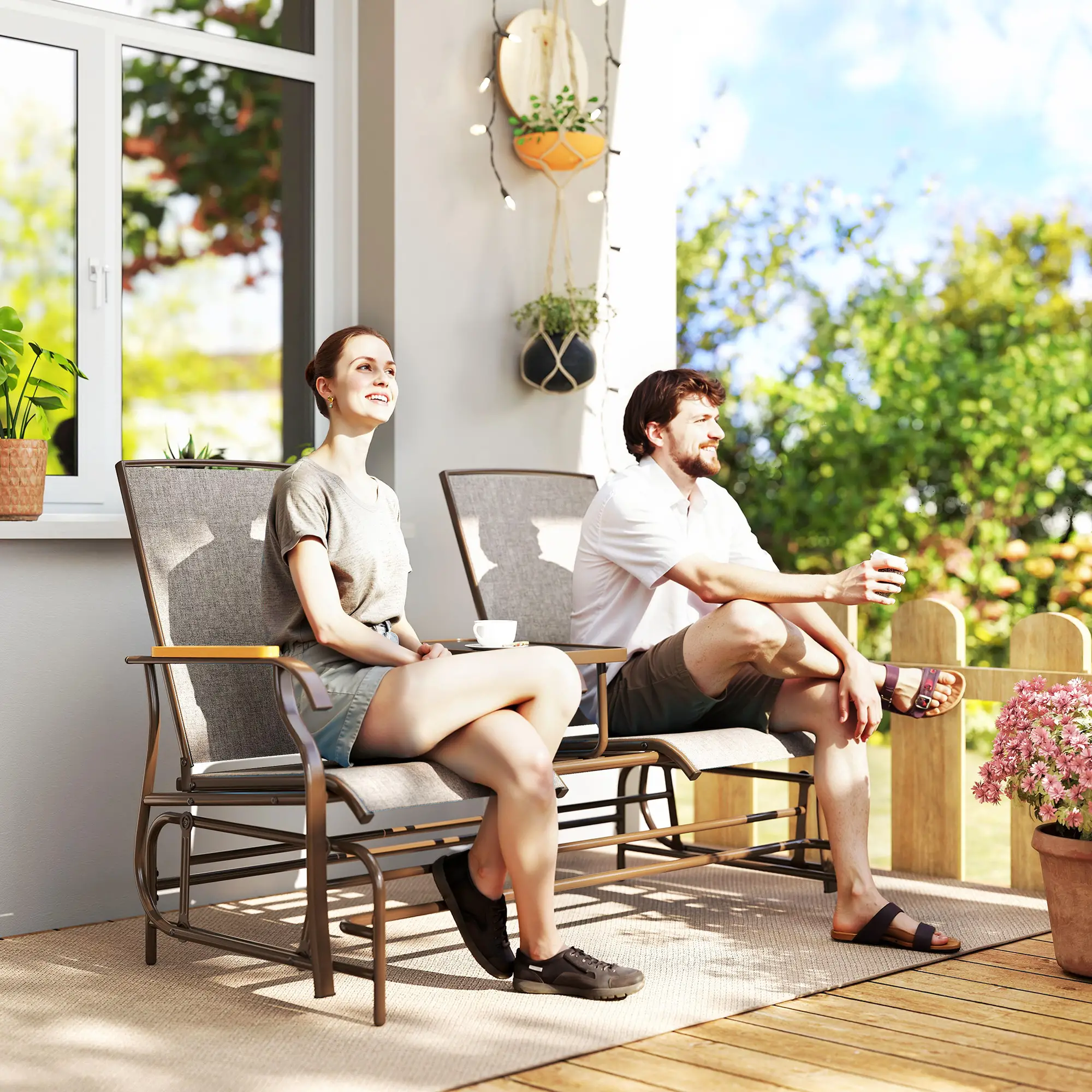 Outdoor 2-Person Glider Bench, Outside Glider Swing Chair Loveseat with ...