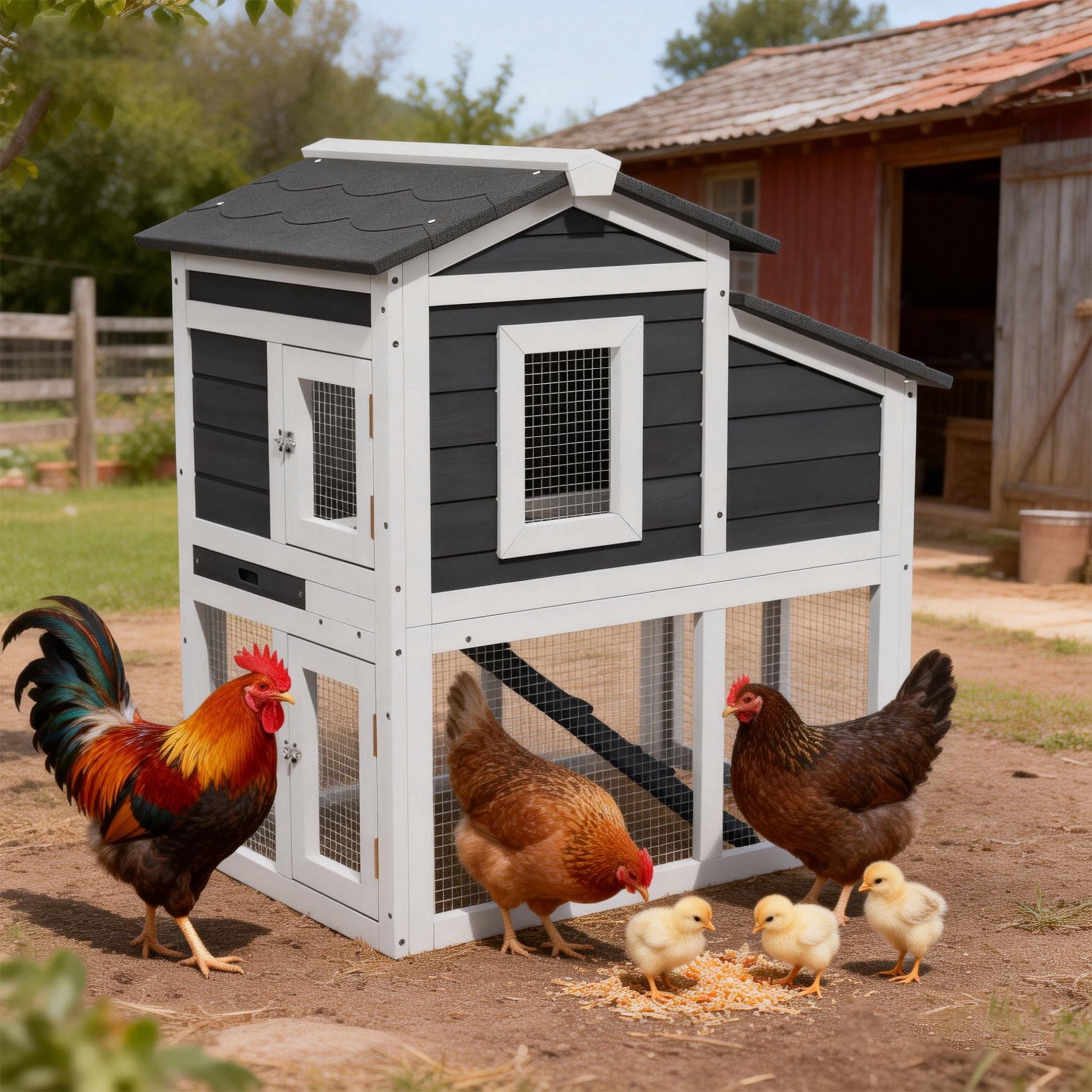 Outdoor 2 Story Wooden Duck Condo with Weatherproof Brooder,Chicken Run ...