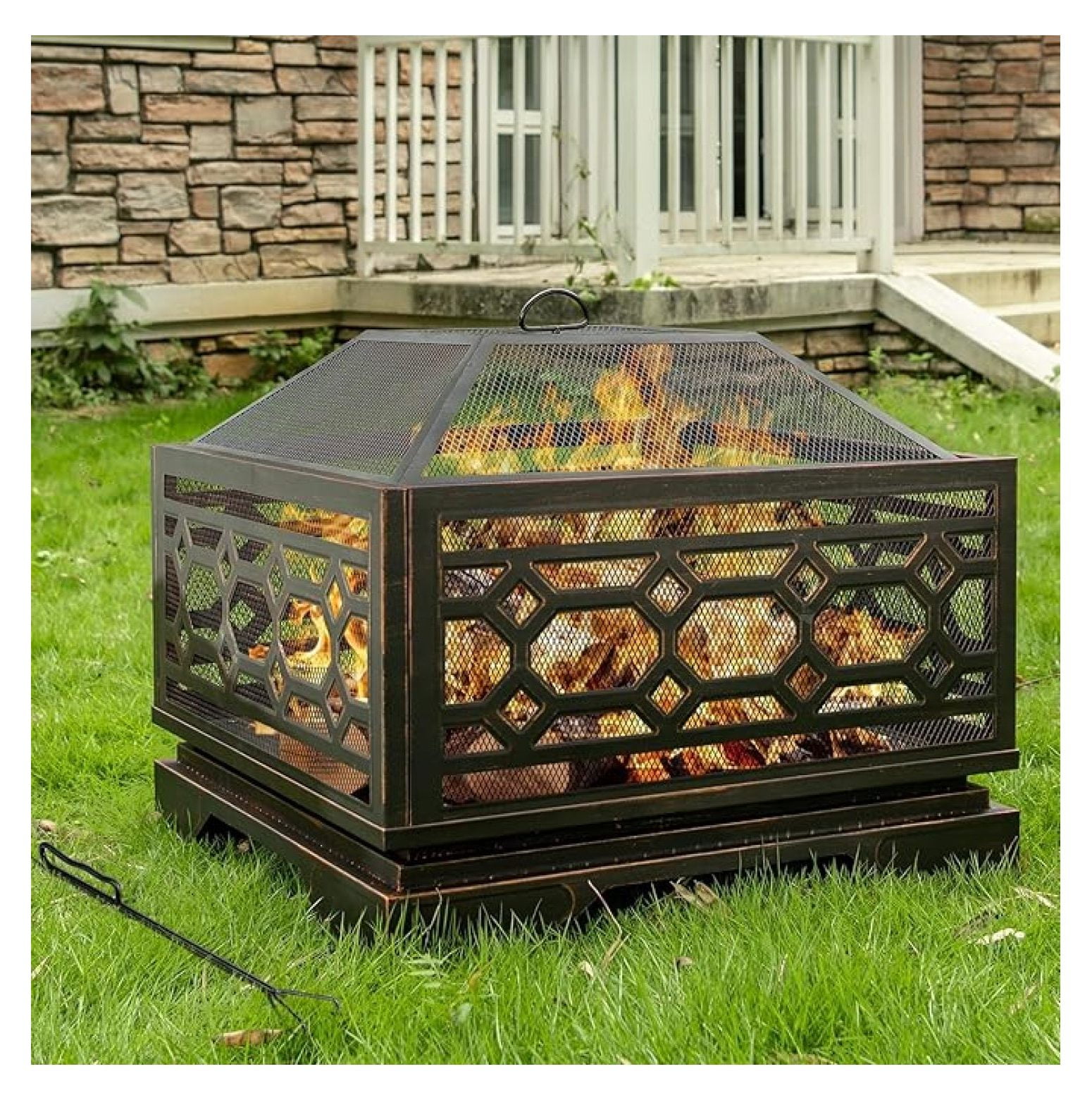 Outdoor , 26 Inch Wood Burning Firepit for Outside with Mesh Cover ...