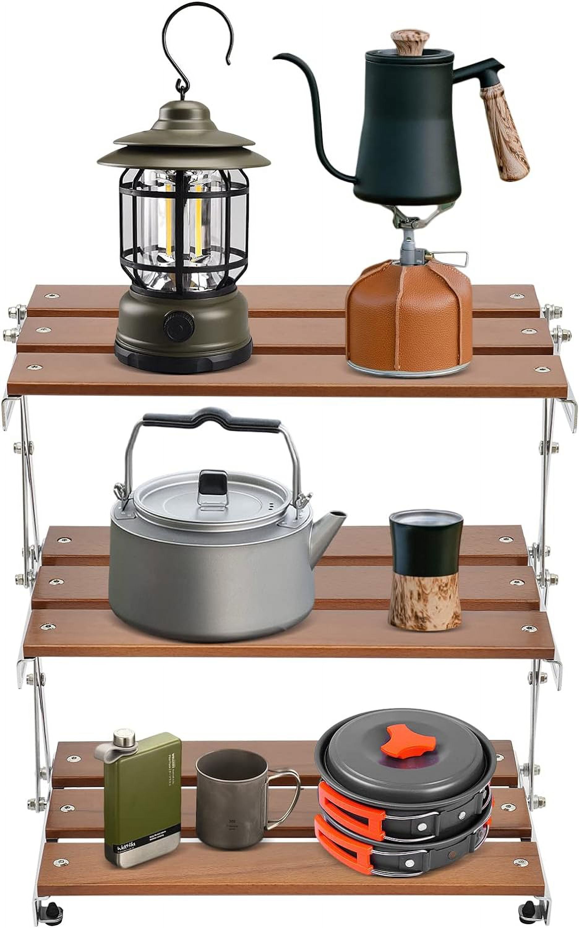 Outdoor 3-Tier Grill Stand, Portable Wooden Picnic Table, Lightweight ...