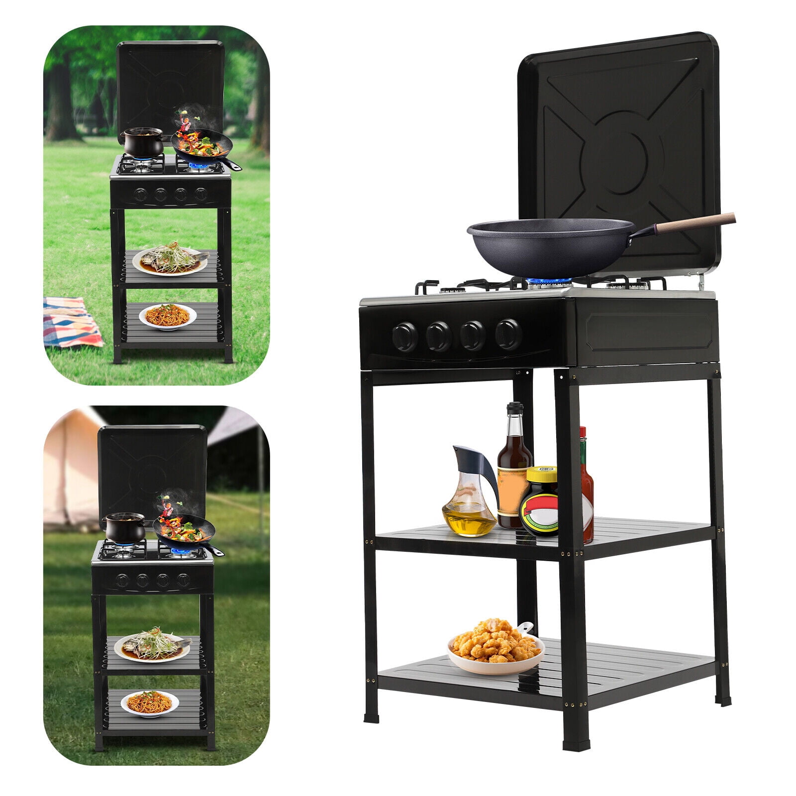 Outdoor 300000 BTU 4 Burner Gas Stove with Windshelter - Walmart.com