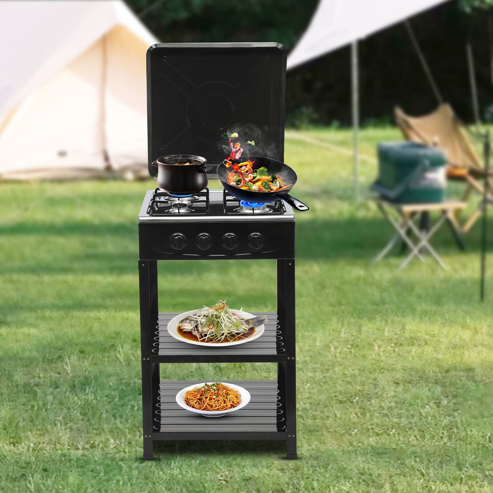 Outdoor 300000 BTU Stove Propane 4 Burner Portable Cooker BBQ Grill ...