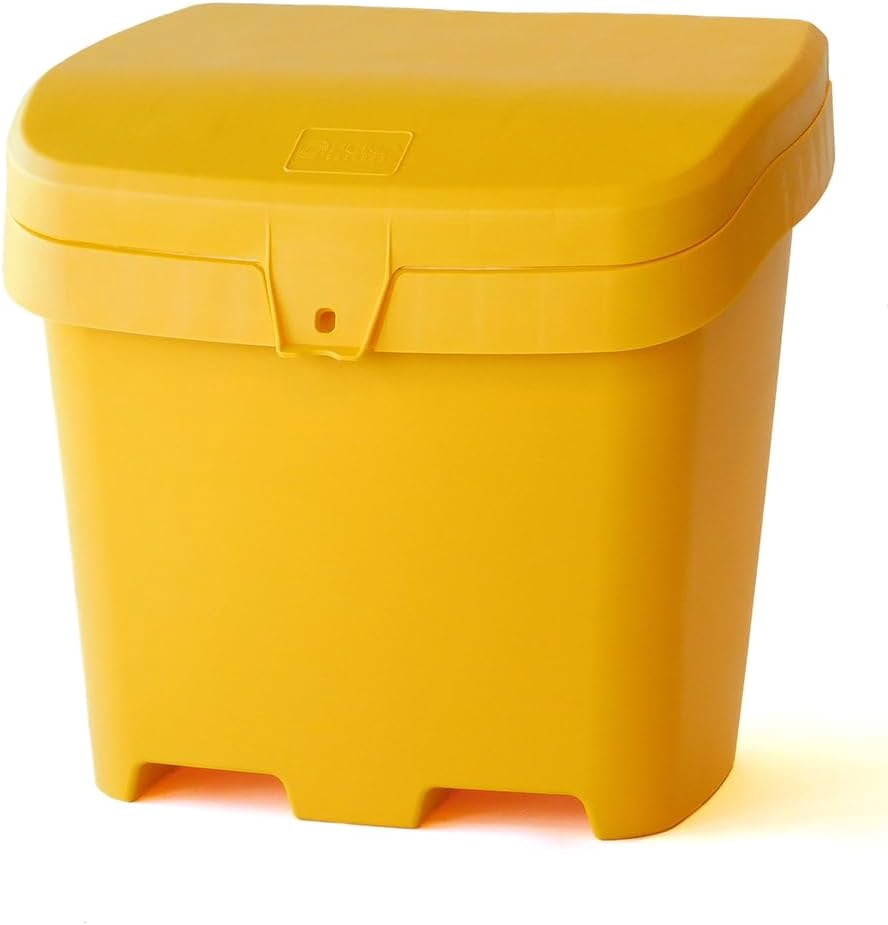 Outdoor 31-Gallon Salt & Sand Storage Bin, Yellow - Lockable Lid ...