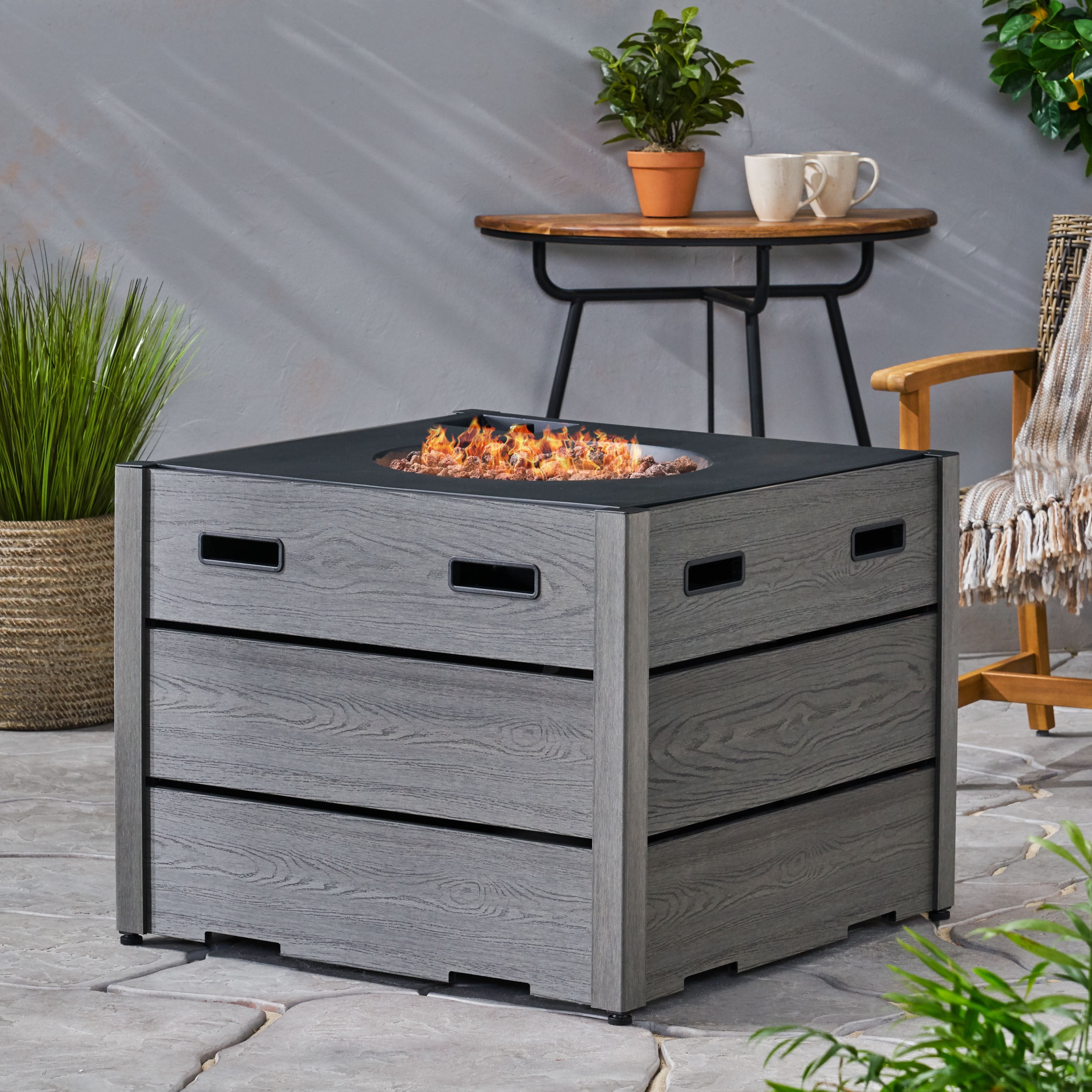 Outdoor 31" WPC Base Square Propane Fire Pit - 40,000 BTU, Grey ...