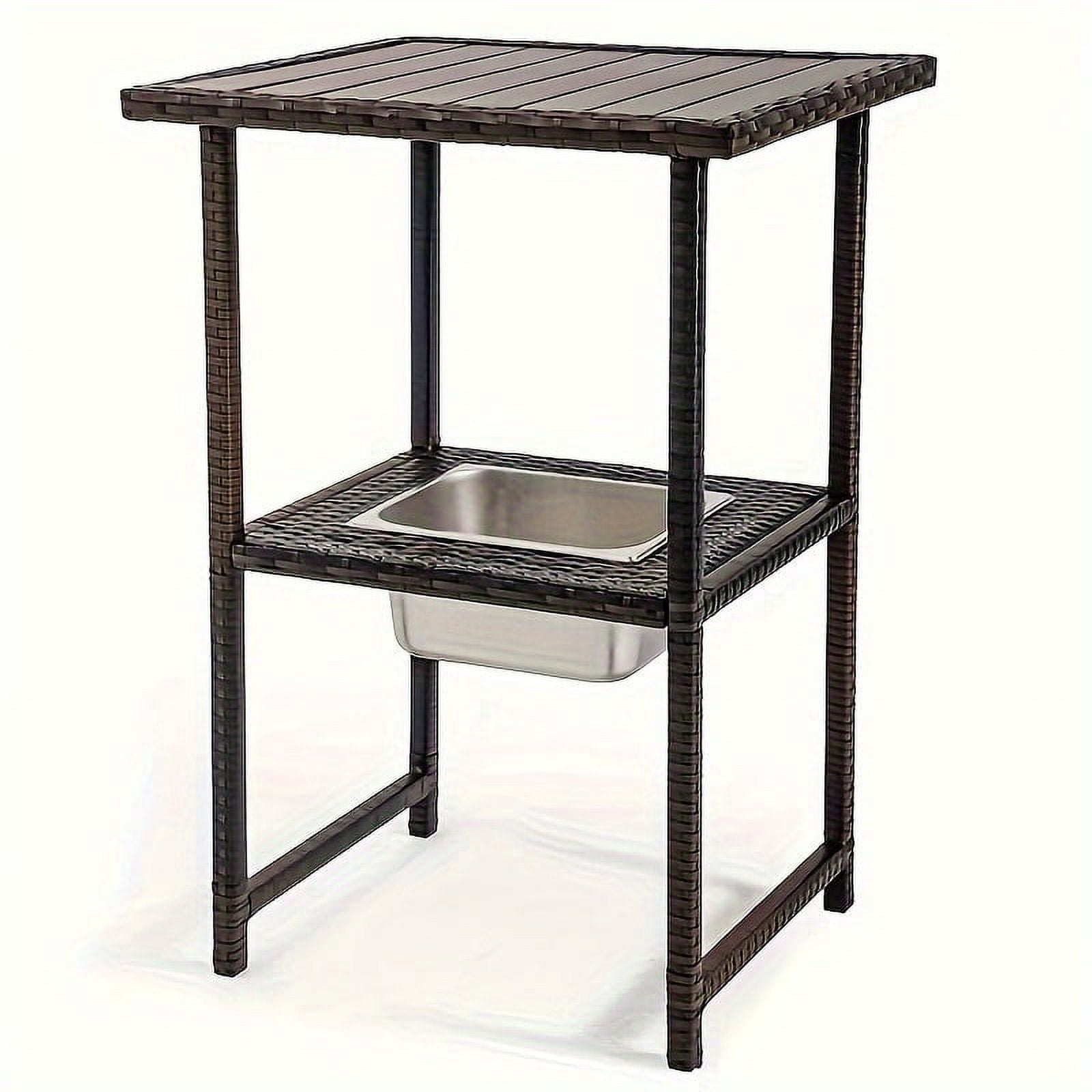 Outdoor 36" Height Bar Wicker Table with Ice Bucket, Patio Rattan Drink ...