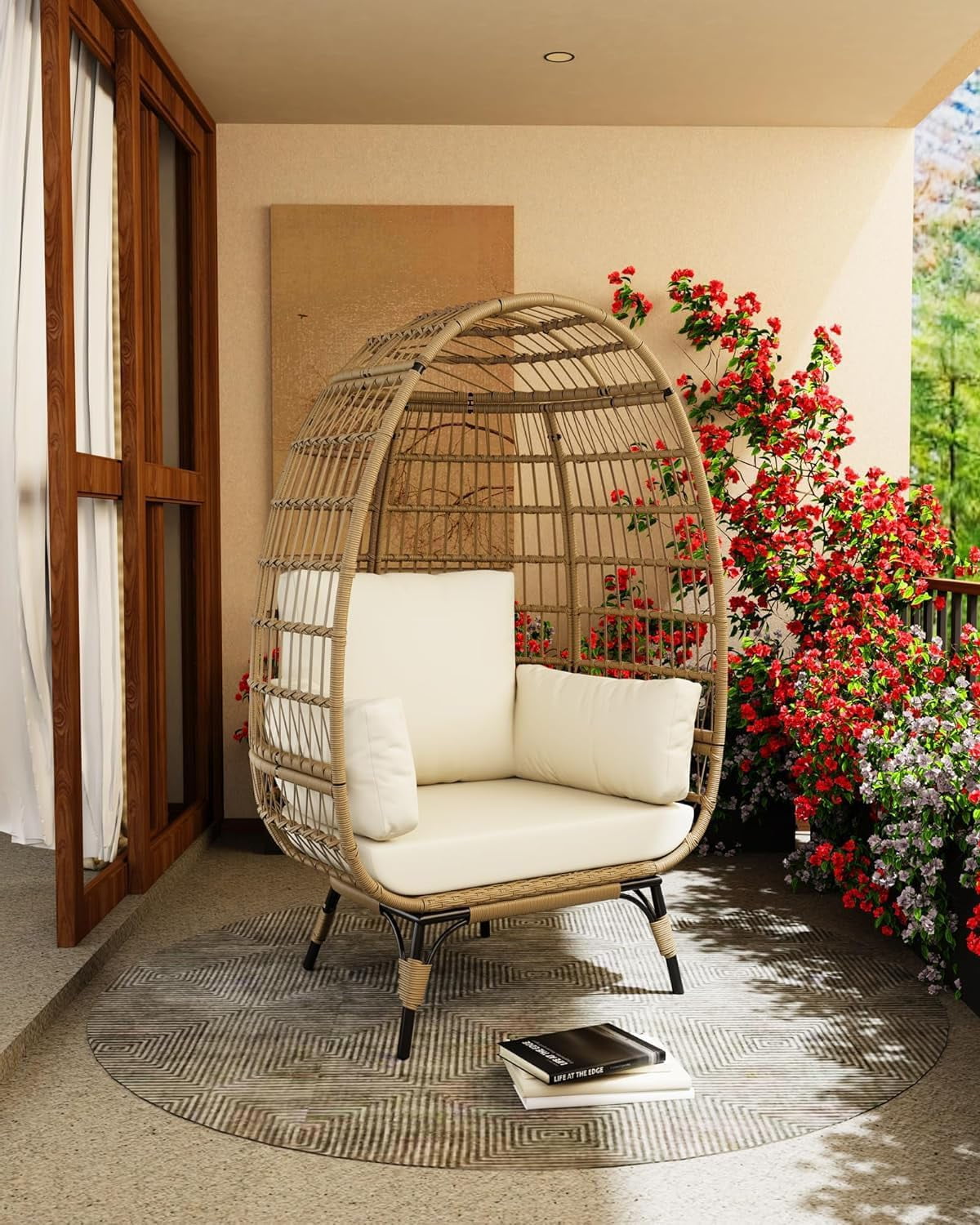 Outdoor 360° Swivel Egg Chair - Oversized Patio Rotating Basket Chair ...
