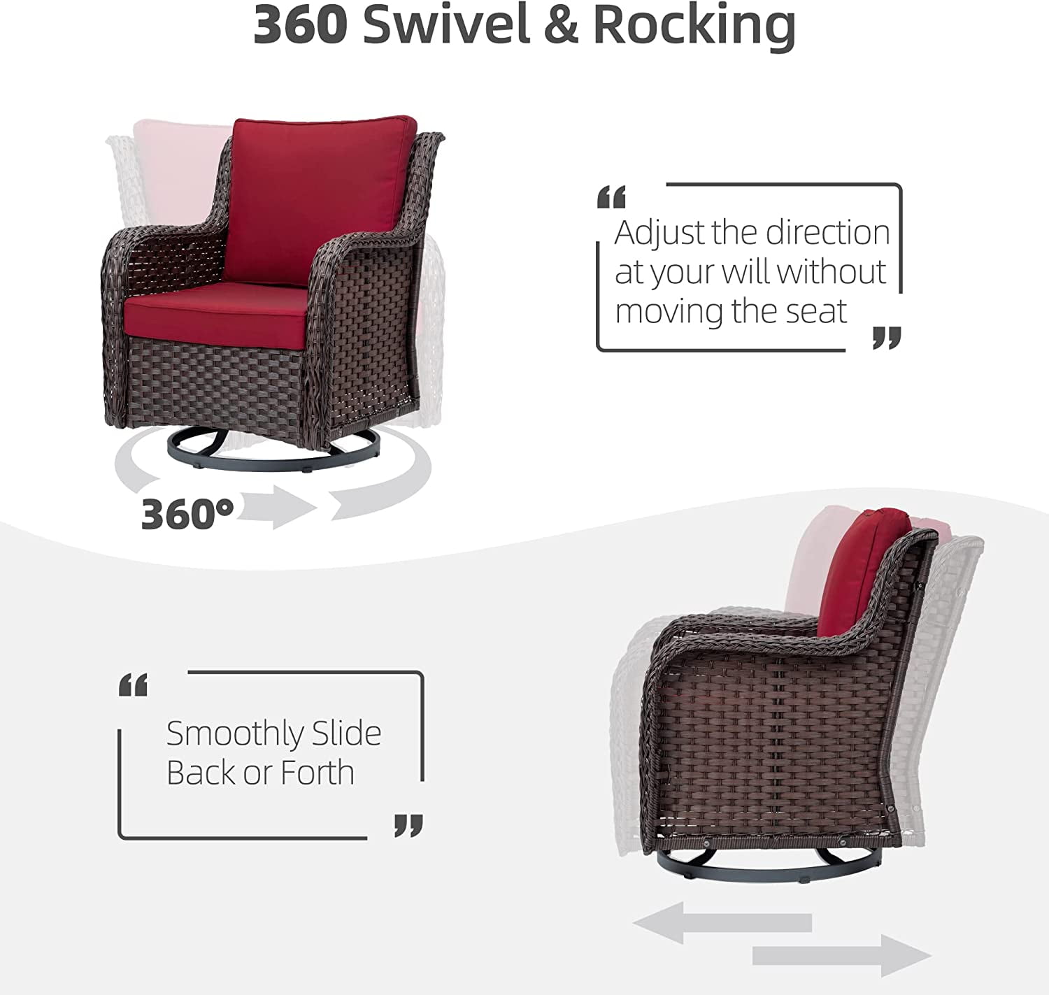 Outdoor 360° Swivel Rocker Patio Chairs Set of 2 and Matching End Table ...