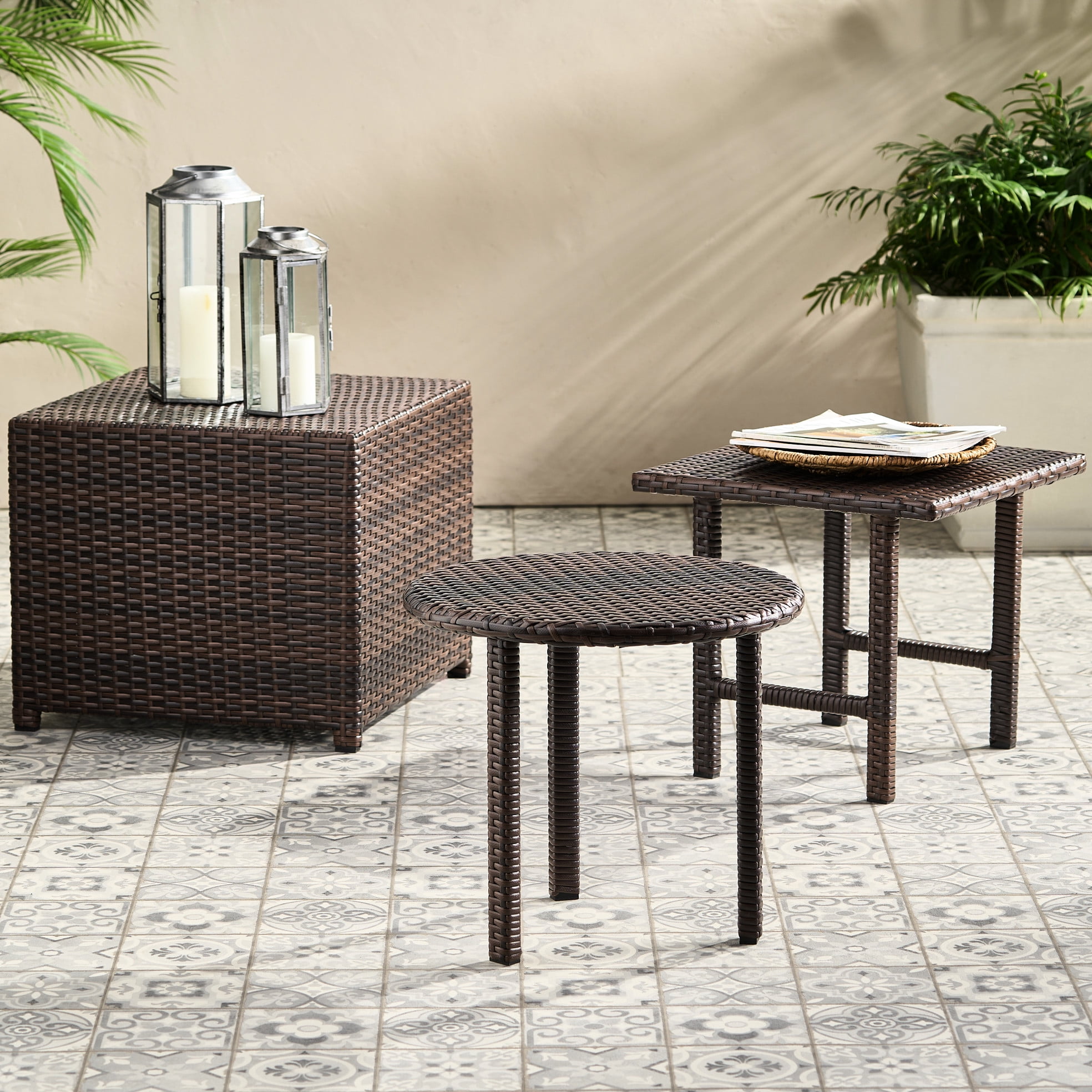 Outdoor 3pc Table - Pe In Brown, Cube , Square & Tables For Balcony ...