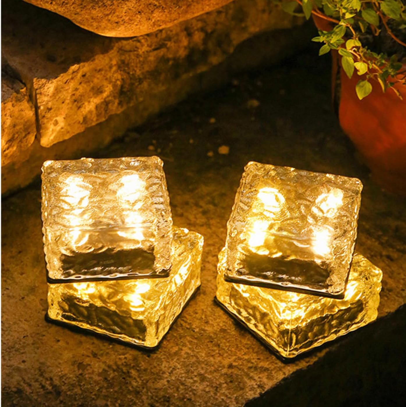 Outdoor 4 Pack Ice Cube Bricks Rocks Lights Solar Powered LED In Ground ...