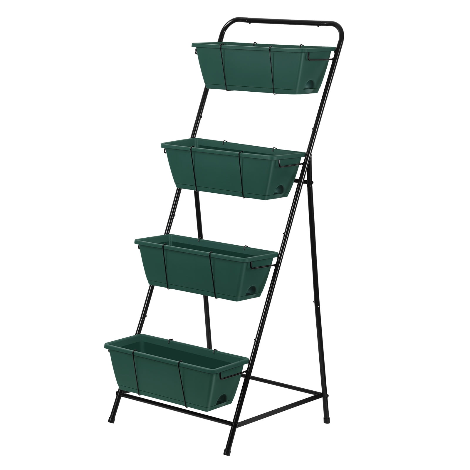 Outdoor 4-Tier Planter Rack with Drainage Holes and Removable Tray ...