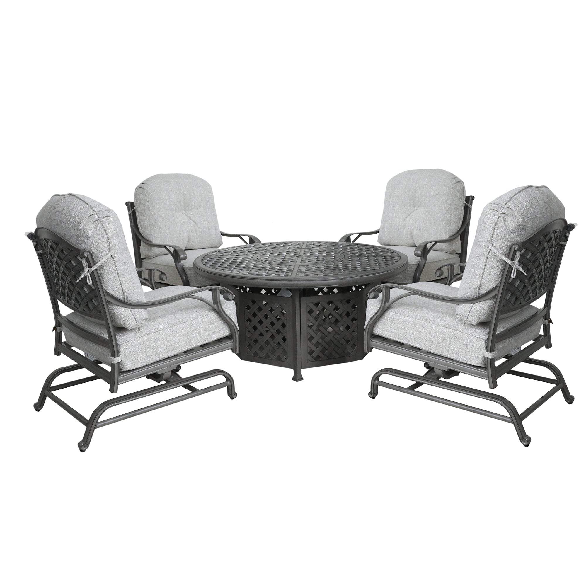 Outdoor 5 Piece Aluminum Chat High Fire Pit Set With Cushion, Golden ...