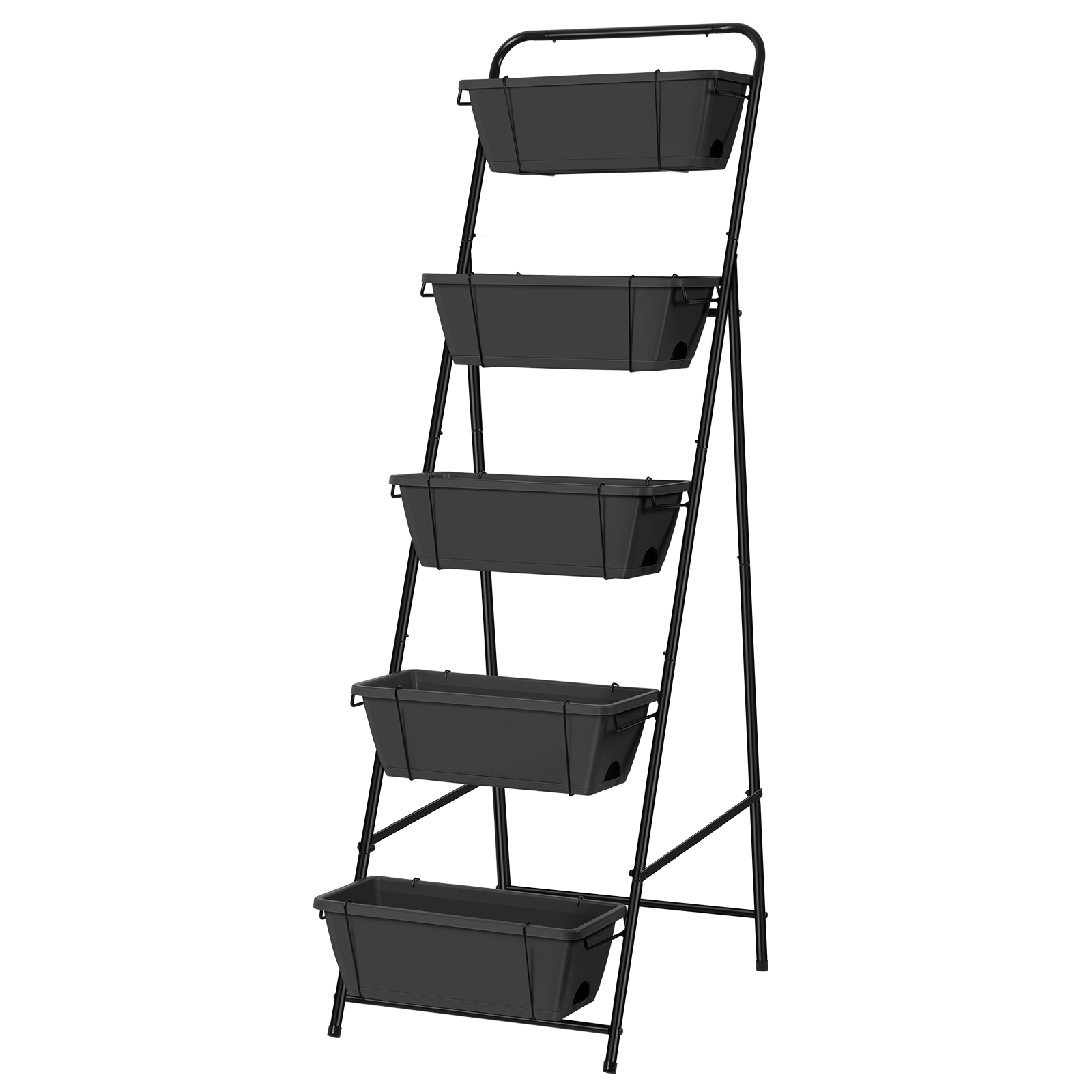 Outdoor 5-Tier Planter Rack with Drainage Holes and Removable Tray ...