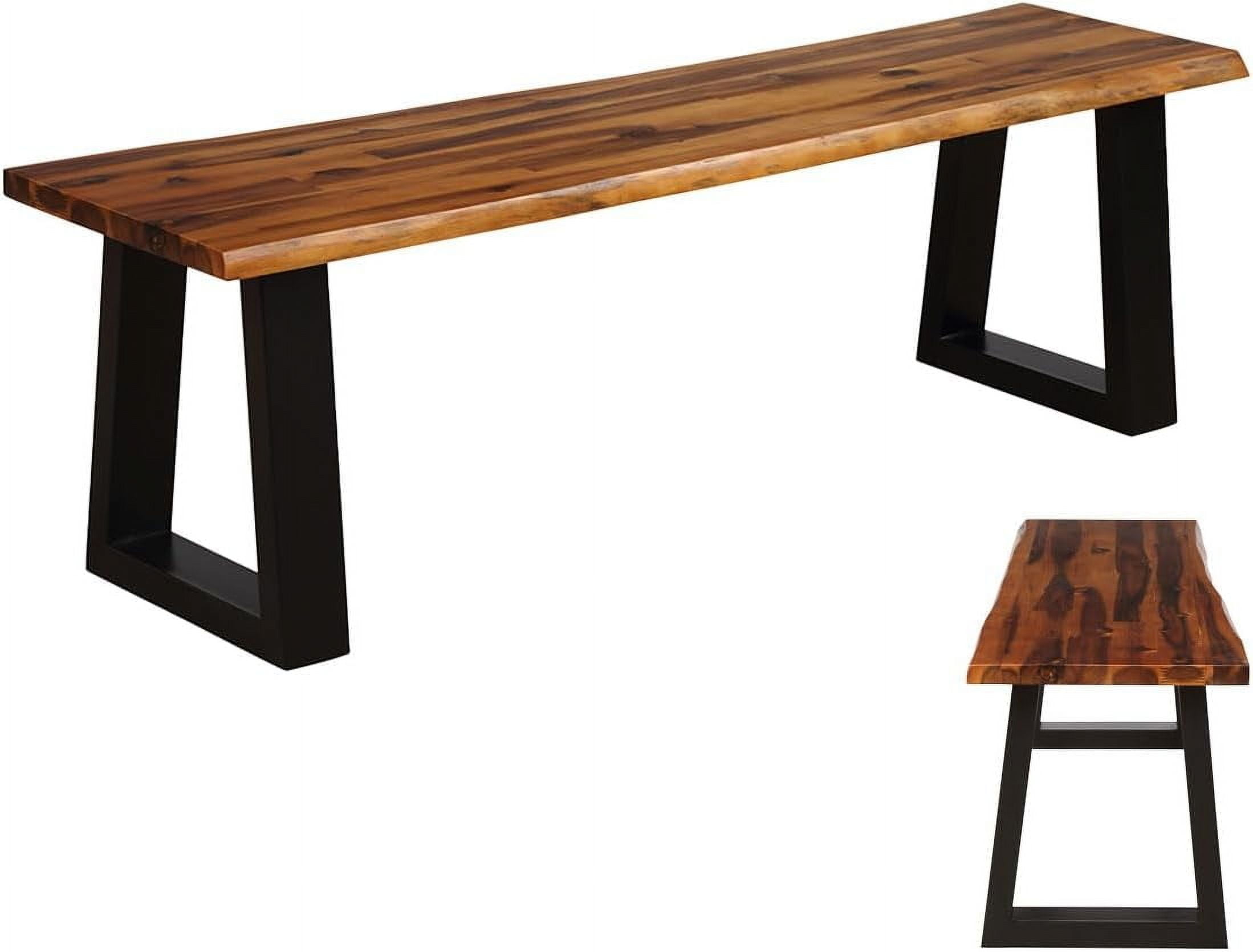Outdoor , 57.5” Rustic Acacia Wood Dining with Metal Legs, Weatherproof ...