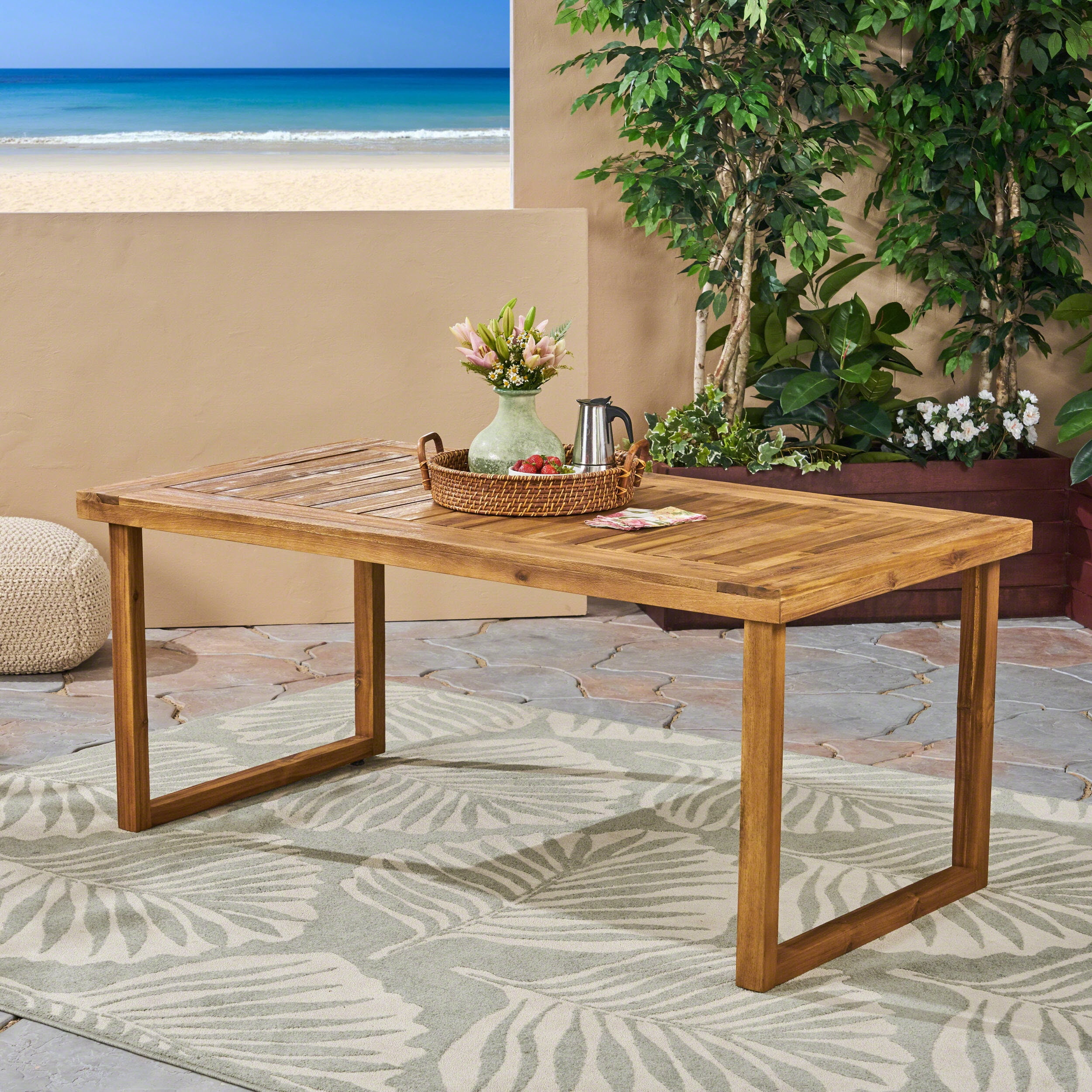 Outdoor 69" Acacia Wood Dining Table, Sandblast Natural Finish ...