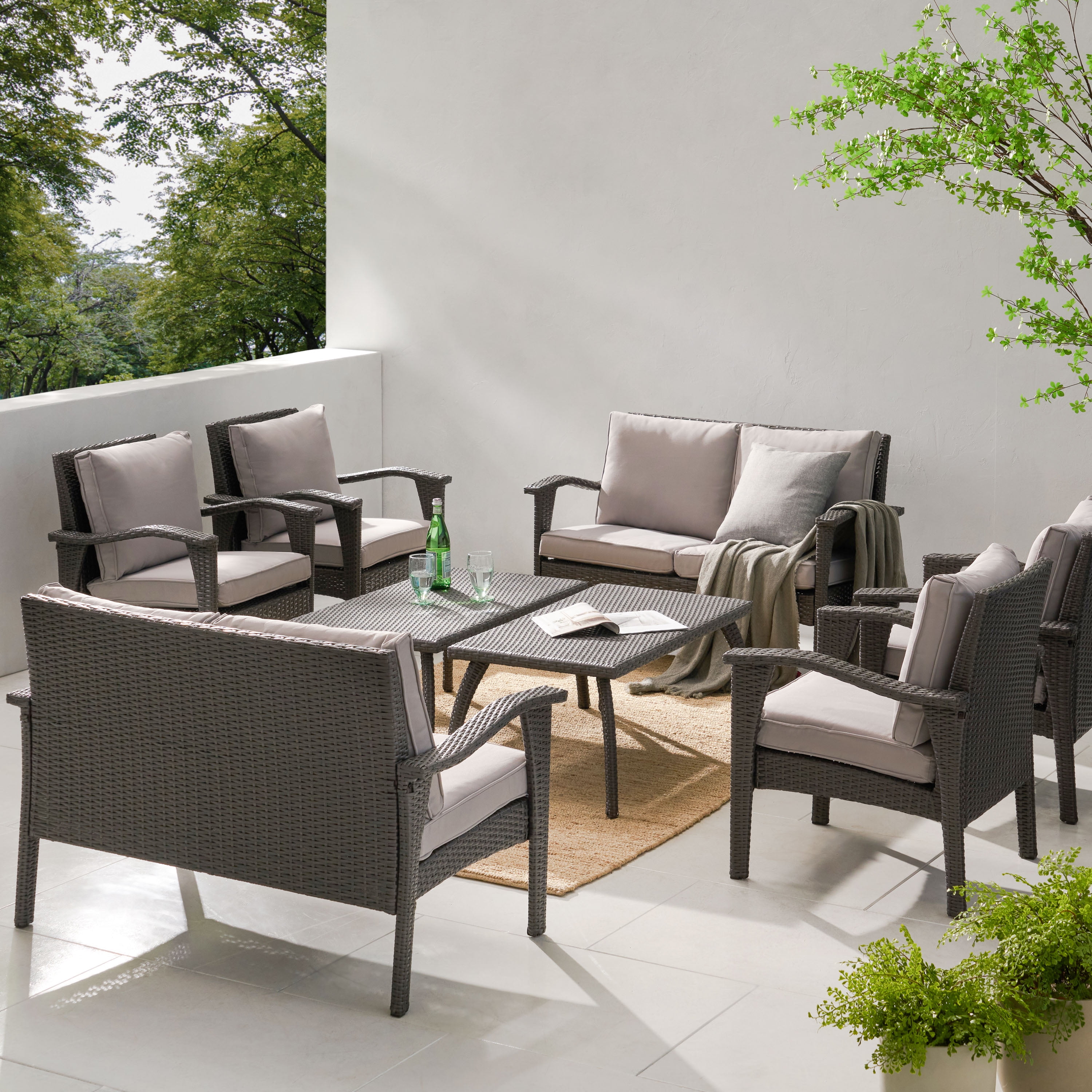Outdoor 8 Piece Outdoor Grey Wicker Chat Set with Cushions - Walmart.com