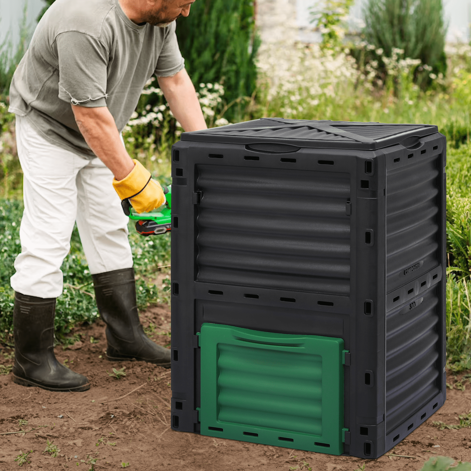 Outdoor 80 Gallon Compost Bin Barrel Composter Tumbler w/Snap-on Top ...