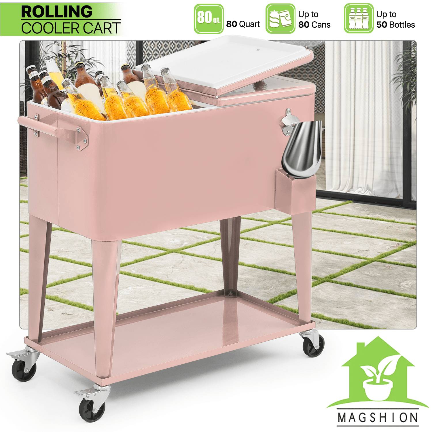 Outdoor 80 Quart Rolling Cooler Cart Party Patio Camping Beer Beverage ...