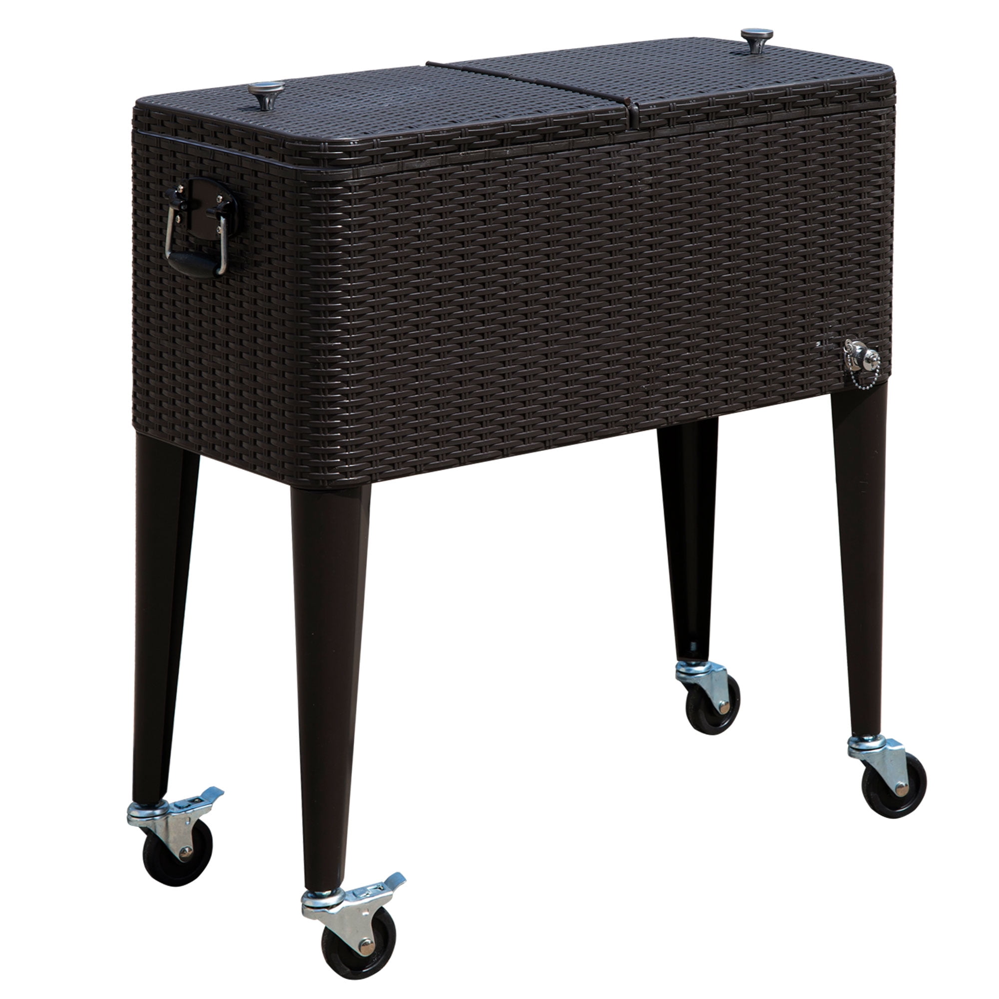 Outdoor 80QT Portable Rolling Patio Rattan Ice Chest Party Cooler Cart ...