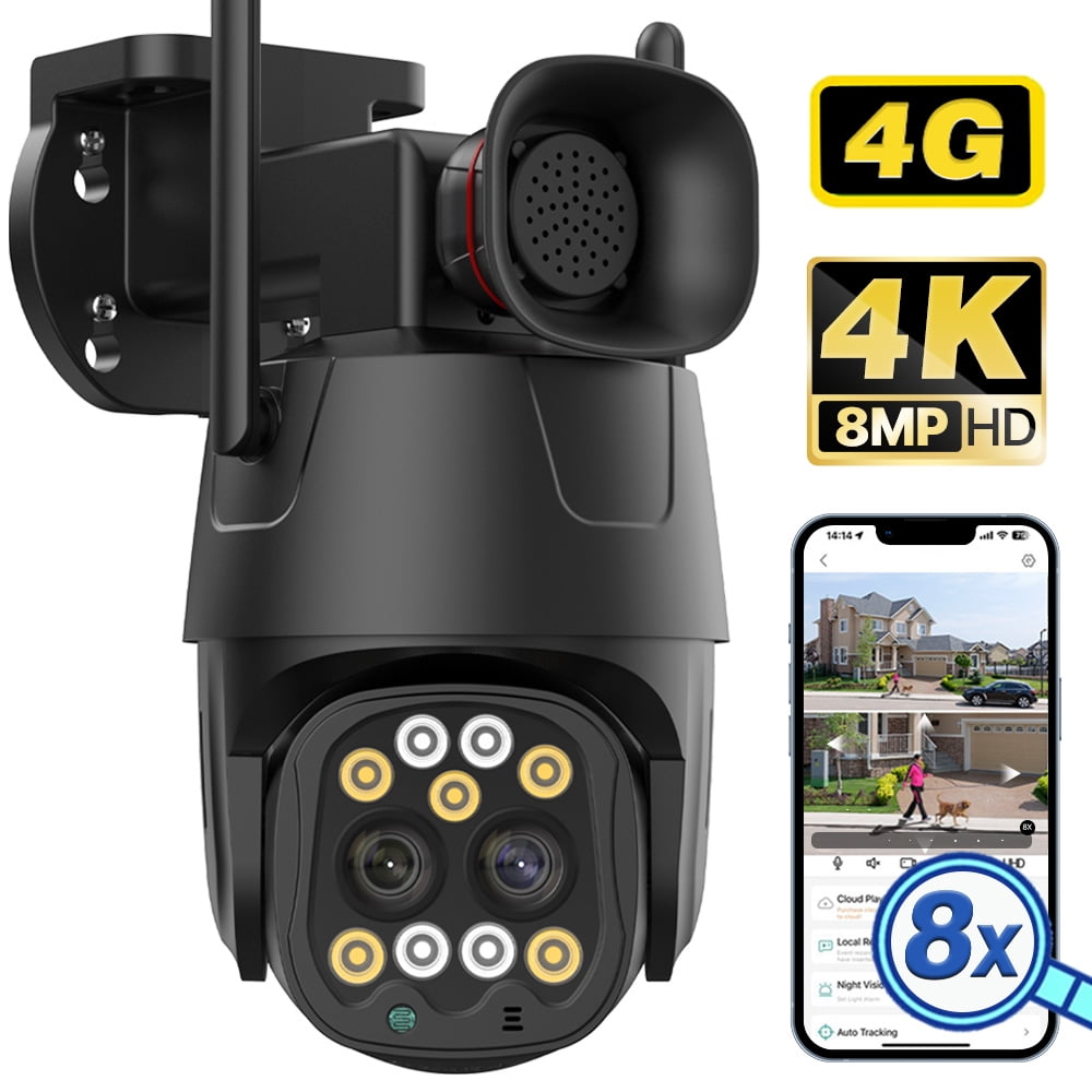 Outdoor 8X Zoom 4G SIM Card 4K 8MP PTZ Auto Tracking Camera 2K 4MP IP ...