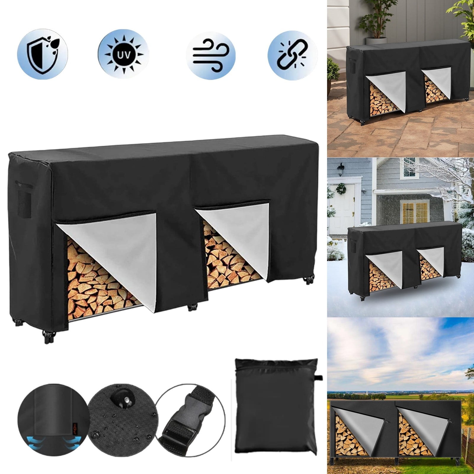 Outdoor 8ft Firewood Rack Cover Waterproof Heavy Duty Log Storage ...