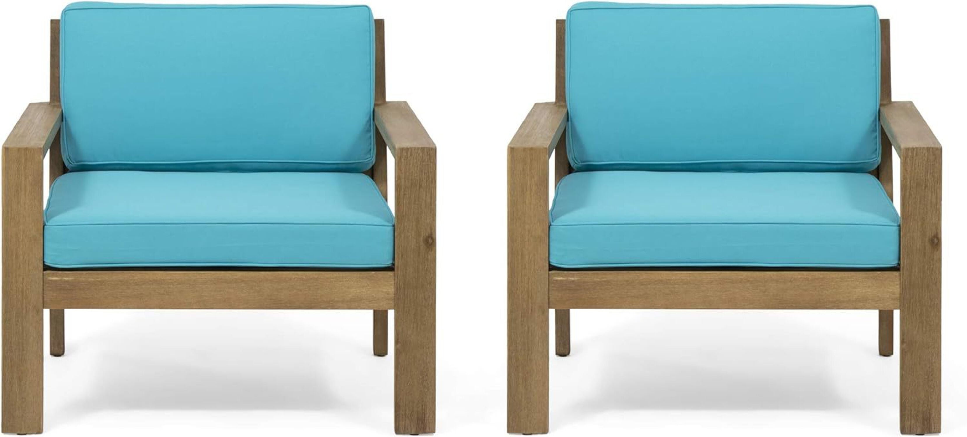 Outdoor Acacia Wood Club Chairs With Cushions Set Of 2 Brown Teal Wood ...