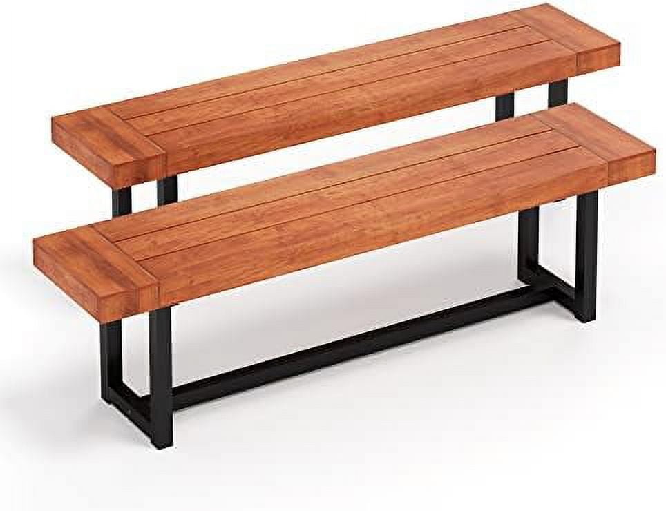 Outdoor Acacia Wood Dining Bench Set Two,63" Long Patio Dining Picnic ...