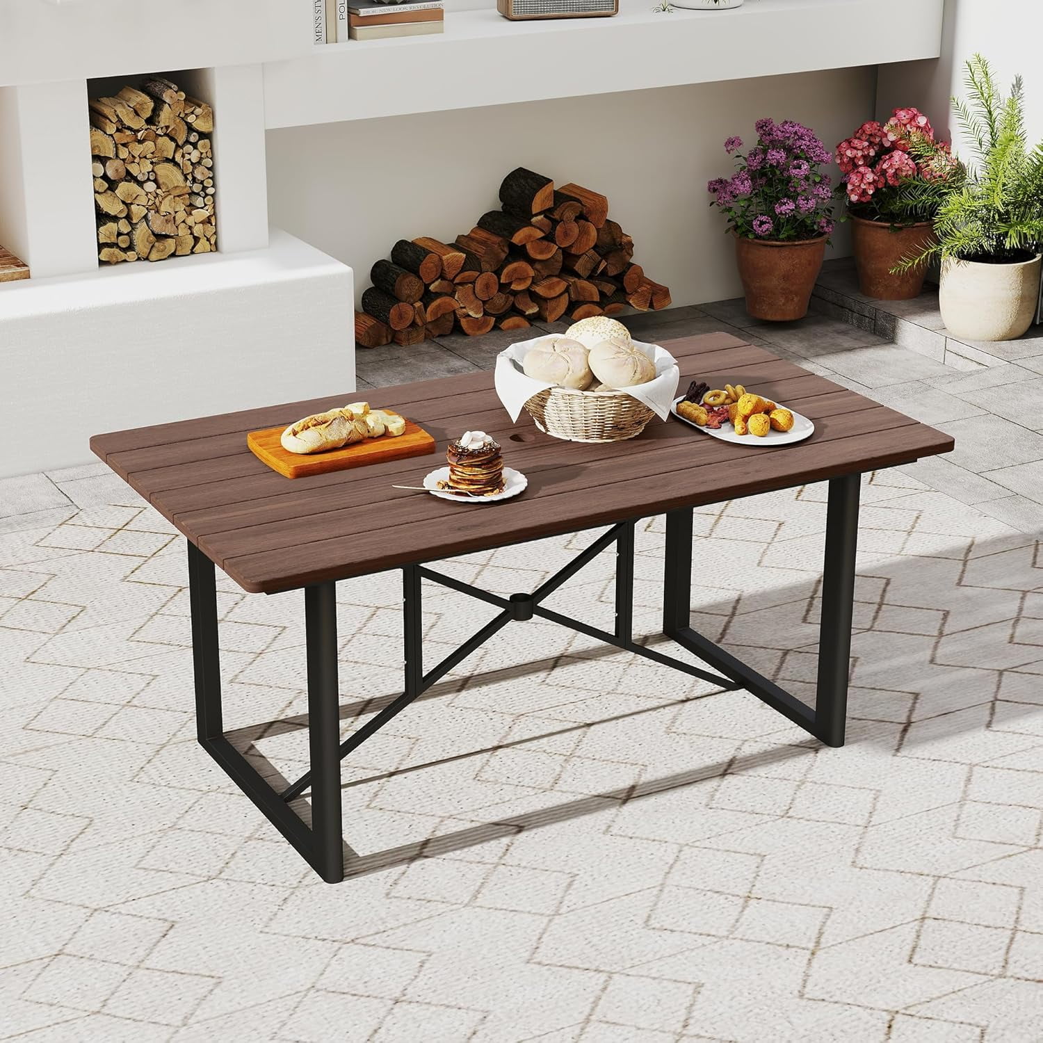 Outdoor Acacia Wood Dining Table, 6-Person Patio Dining Table with ...