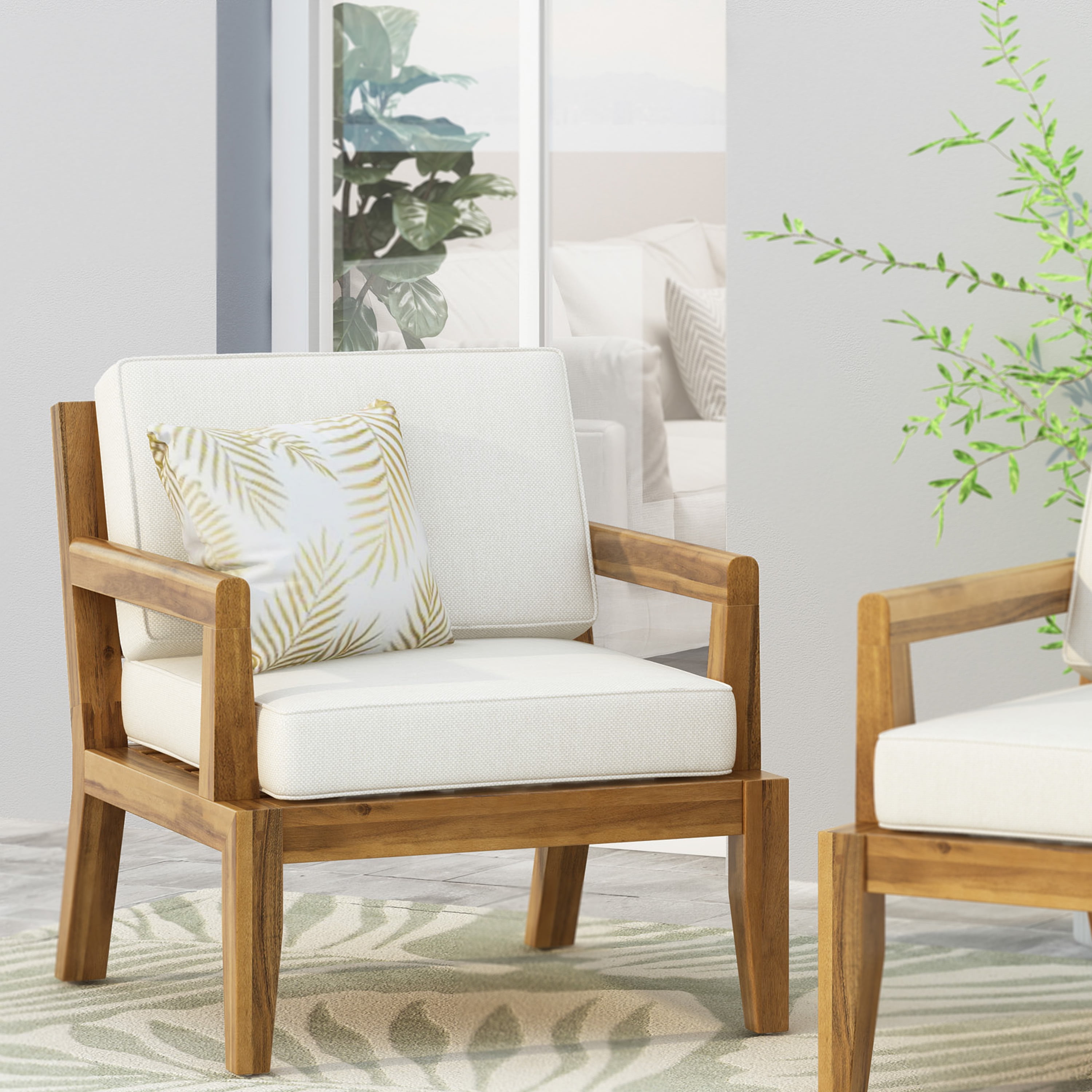 Outdoor Acacia Wood Patio Club Chair, Patio Furniture,Waterproof Thick ...
