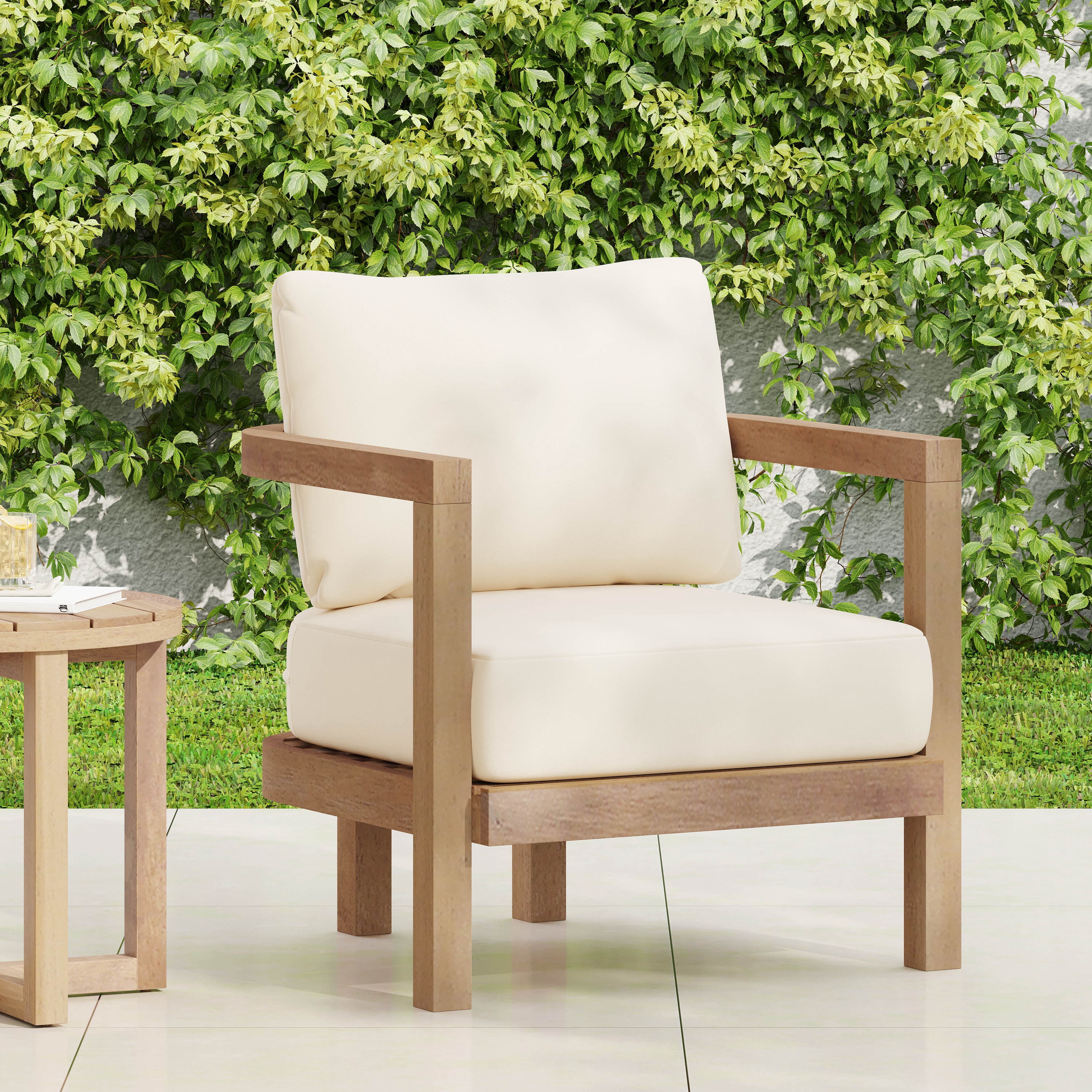 Outdoor Acacia Wood Patio Club Chair, Patio Furniture,Waterproof Thick ...