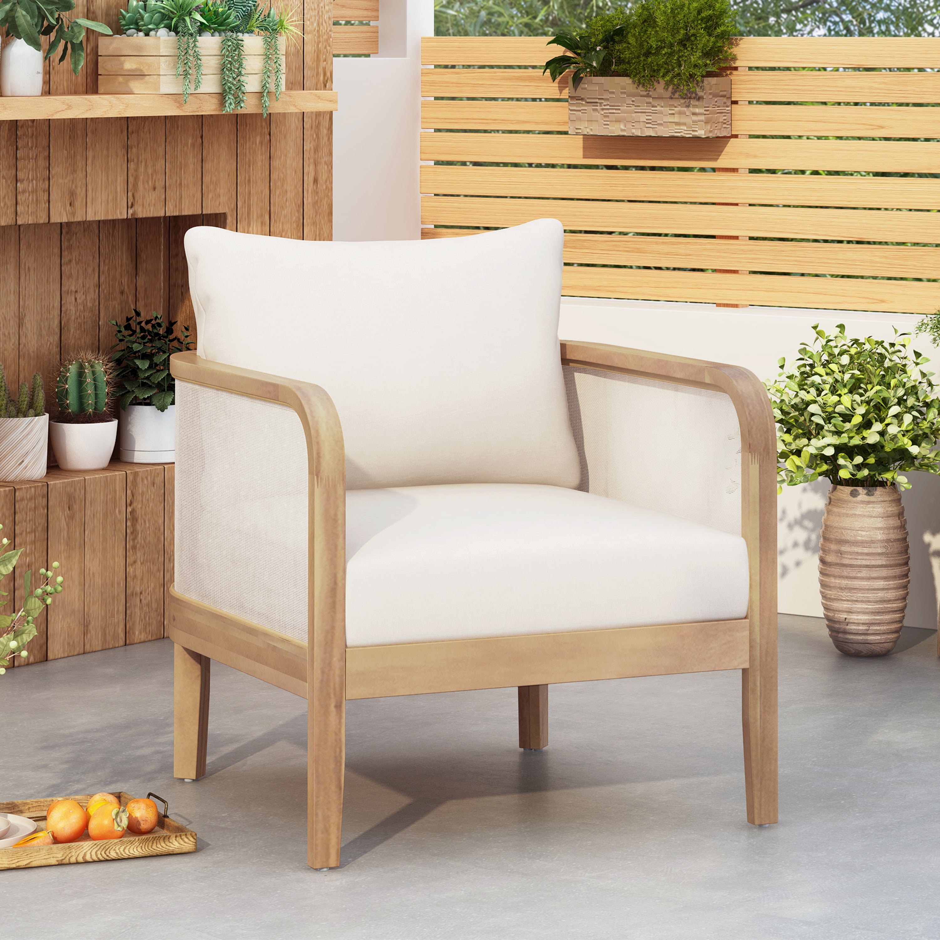 Outdoor Acacia Wood Patio Club Chair, Textilene Patio Furniture ...