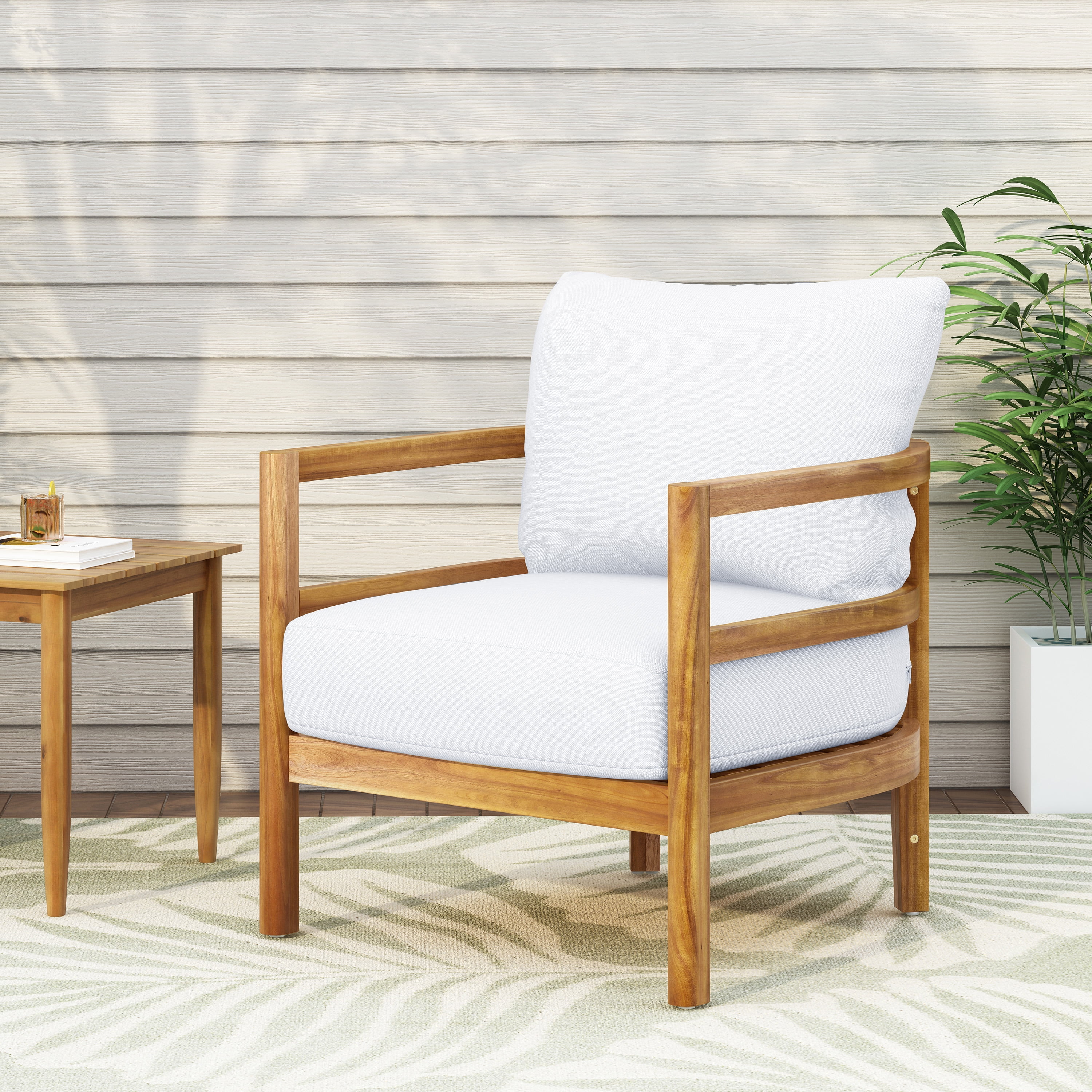 Outdoor Acacia Wood Patio Club Chair with Waterproof Cushion - 400Lb ...