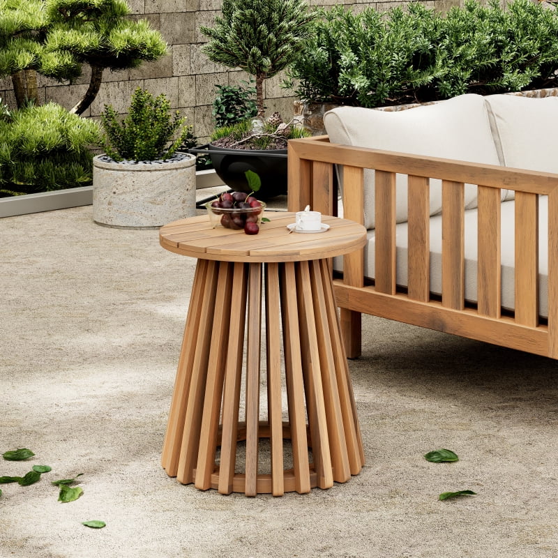 Outdoor Acacia Wood Patio Side Table Round Coffee Table For Backyard ...